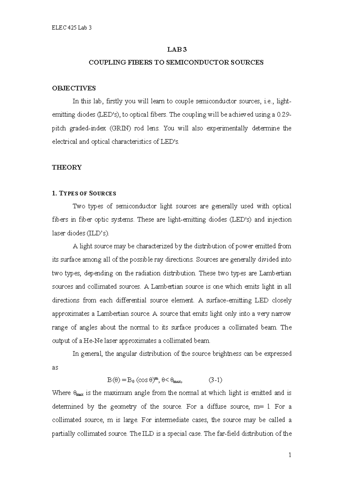 Seminar assignments - lab 3 - coupling fibers to semiconductor sources ...