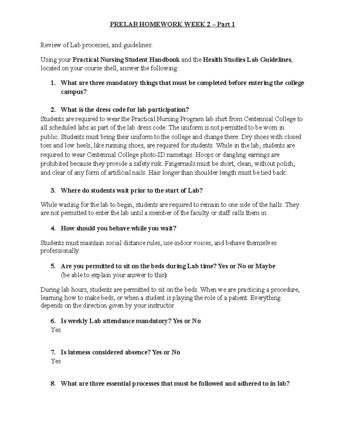 Week 2 Part 1 Prelab - practice and review - Review of Lab processes, and guidelines: Using your ...