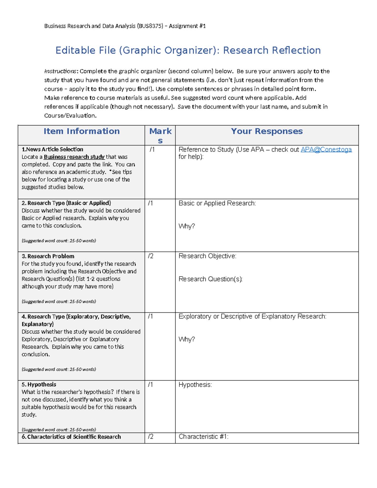 Assignment #1 Research Reflection - Graphic Organizer Assignment W24 ...