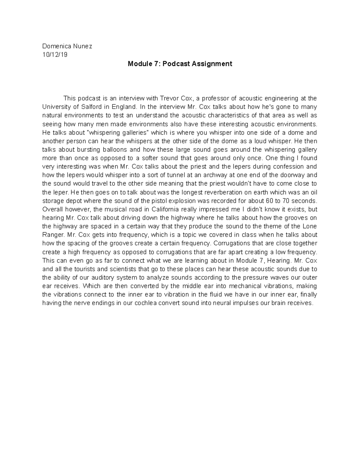 Podcast Assignment - Domenica Nunez 10/12/ Module 7: Podcast Assignment ...