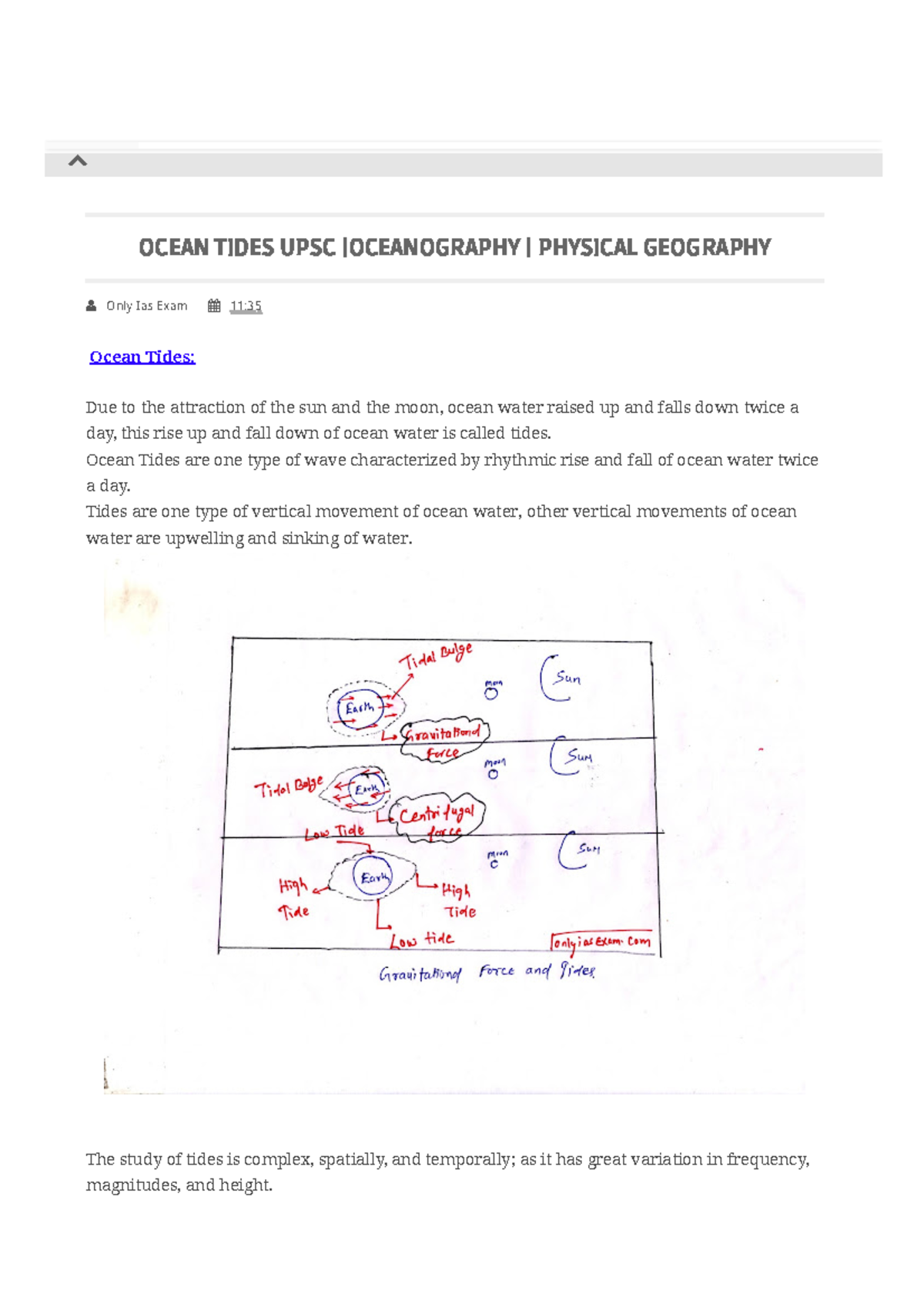 Ocean Tides - ####### Only Ias Exam 11: Ocean Tides: Due to the ...