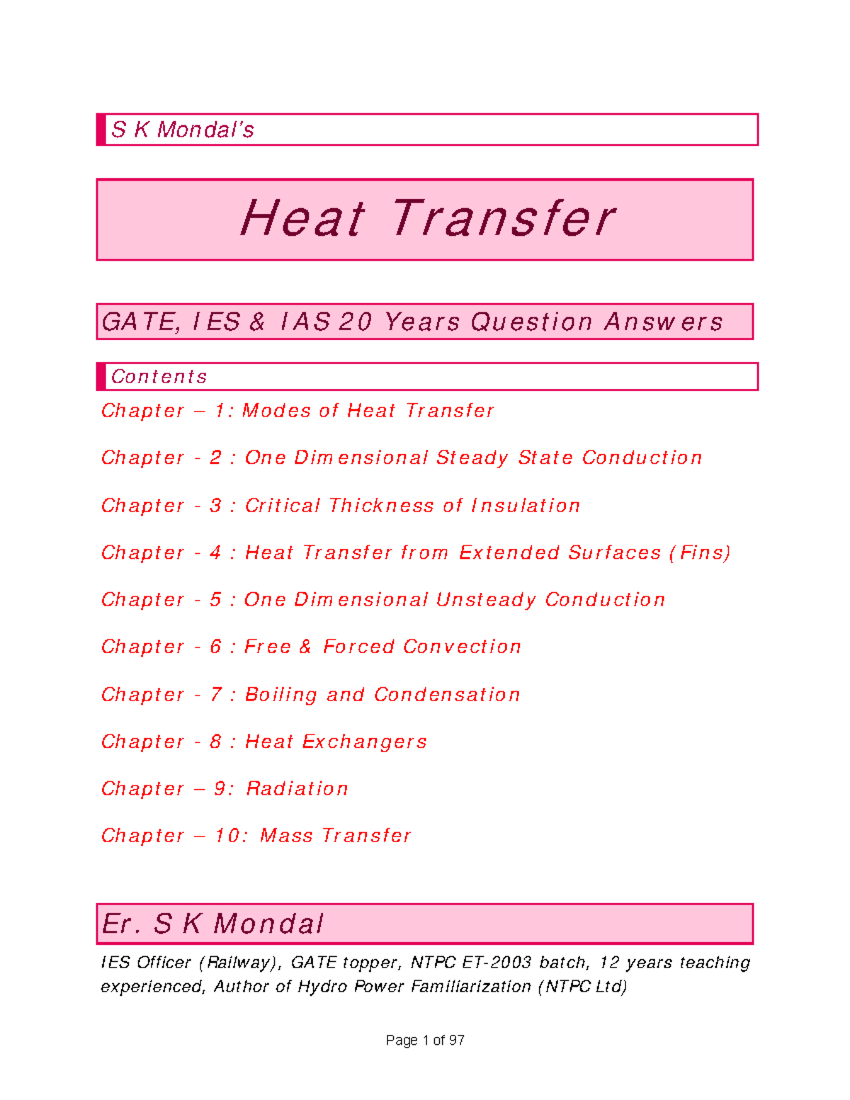 HEAT Transfer - it contains theory concepts and ESE PYQs - S K Mondal’s ...