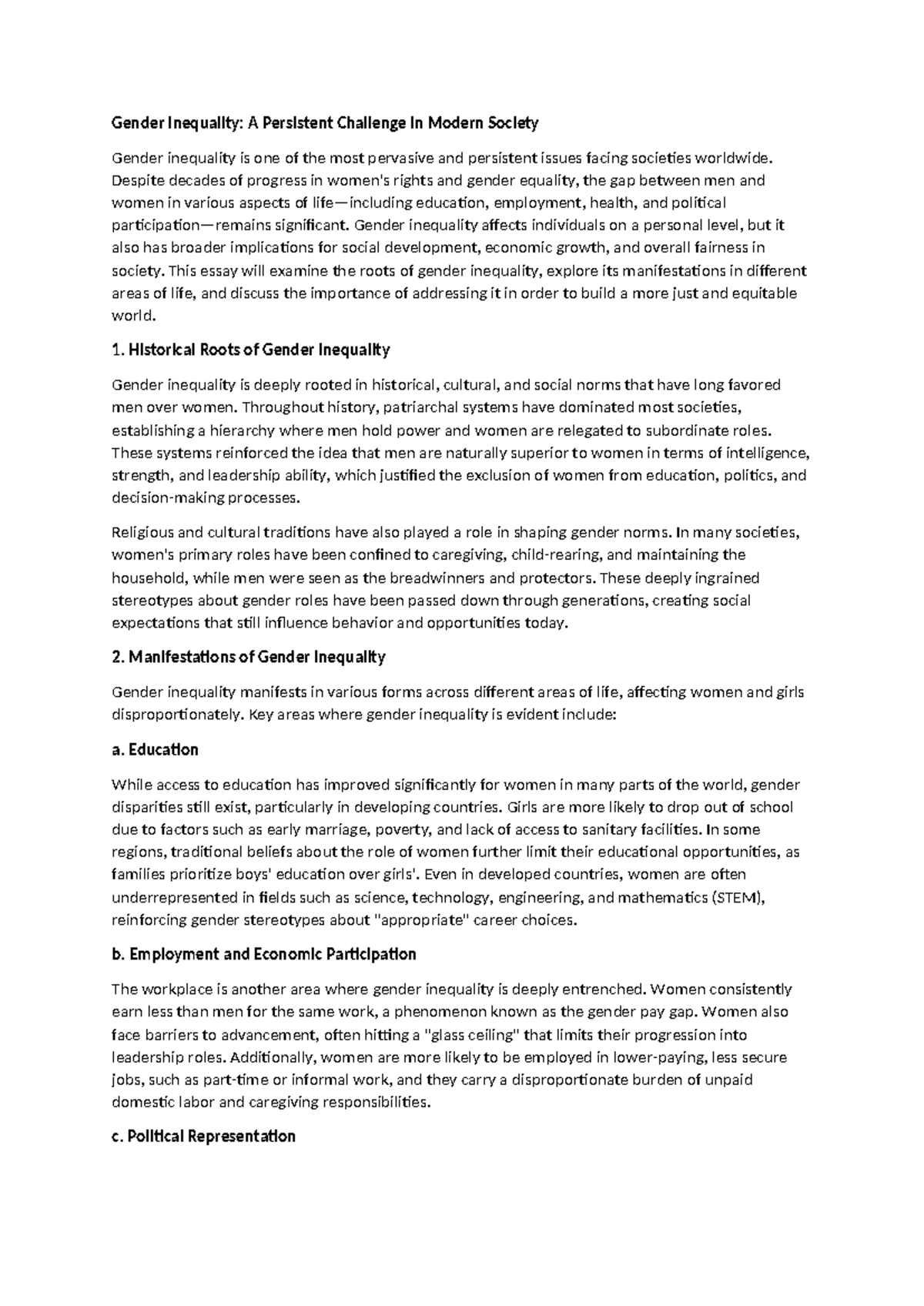 Gender Inequality - Despite decades of progress in women's rights and ...