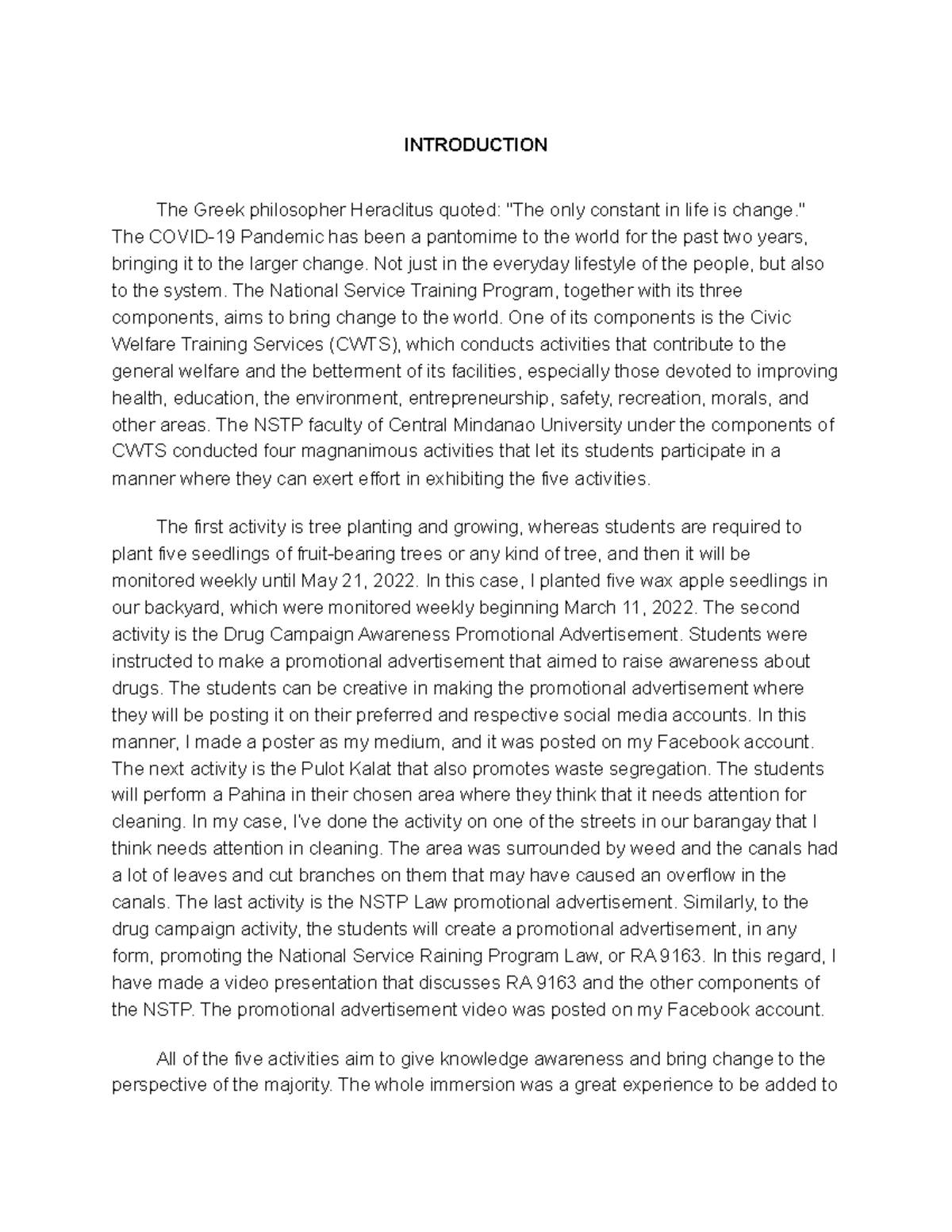 Nstp Narrative Repport Drafts Introduction The Greek Philosopher