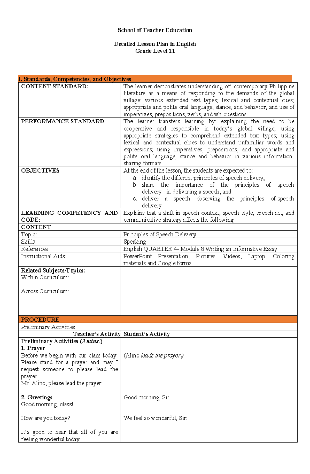 Monday LP - For educational - School of Teacher Education Detailed ...