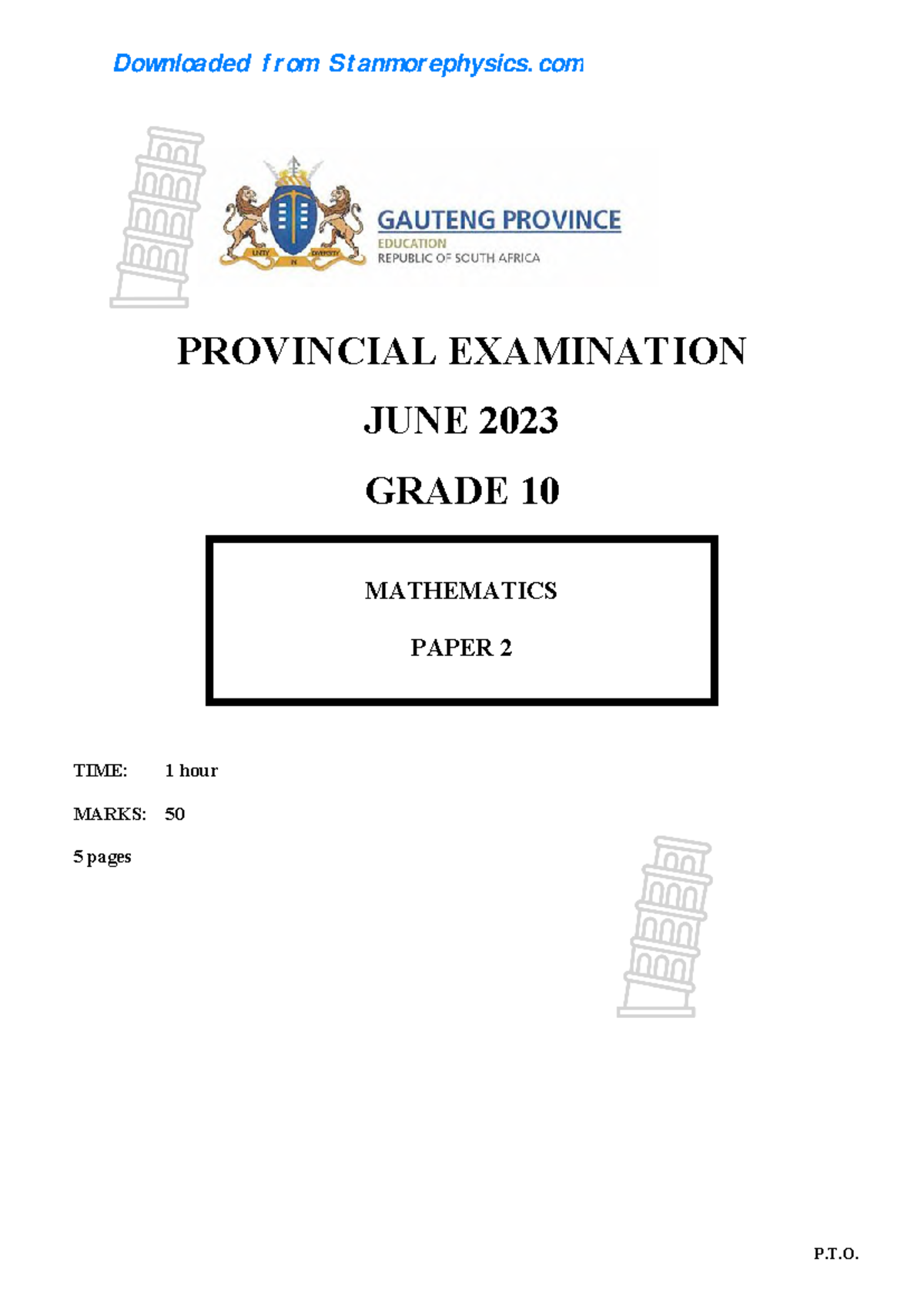 GP Maths Grade 10 June 2023 P2 and Memo - Mathematics (Paper 2) 10612/ ...
