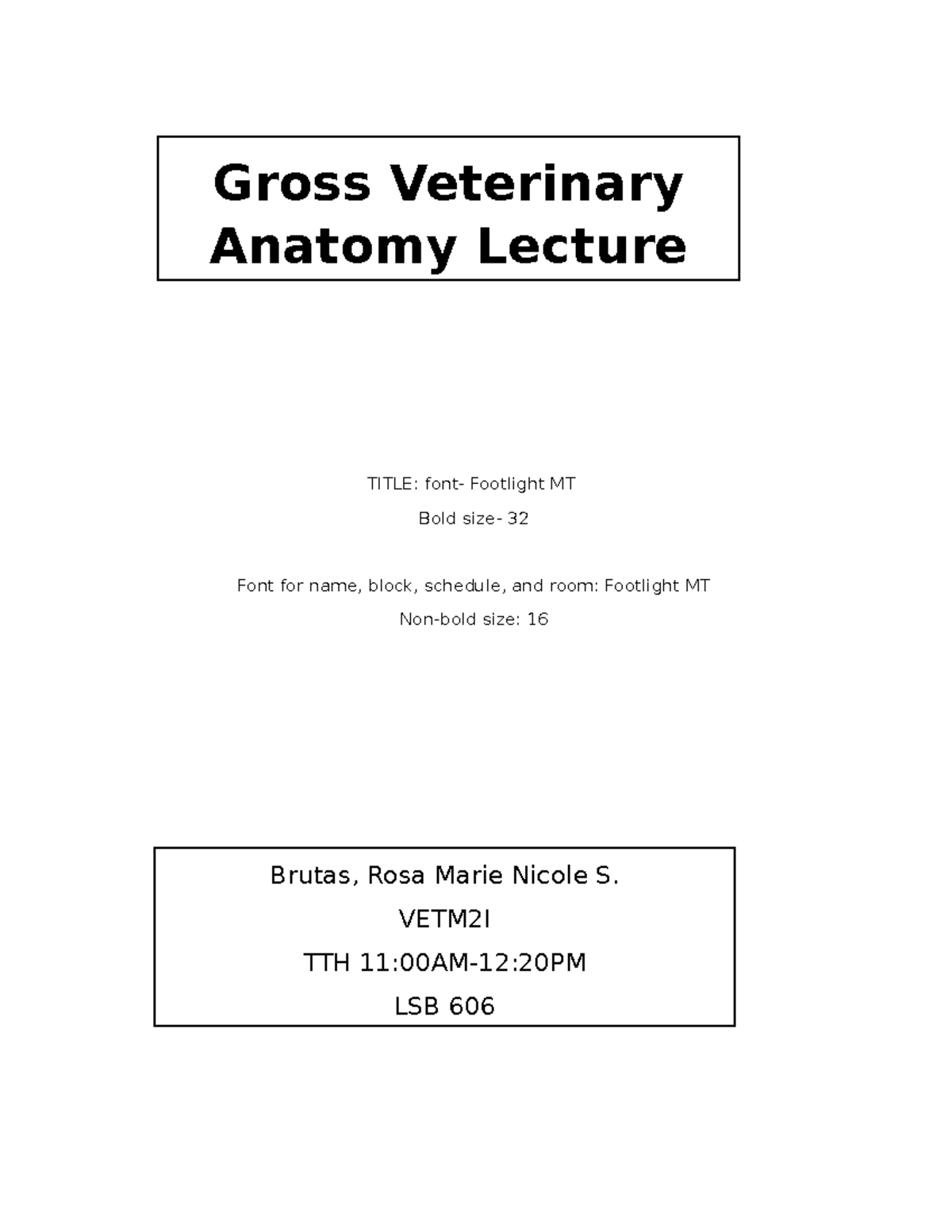 Logbook-Format - Doctor of Veterinary Medicine - TITLE: font- Footlight ...