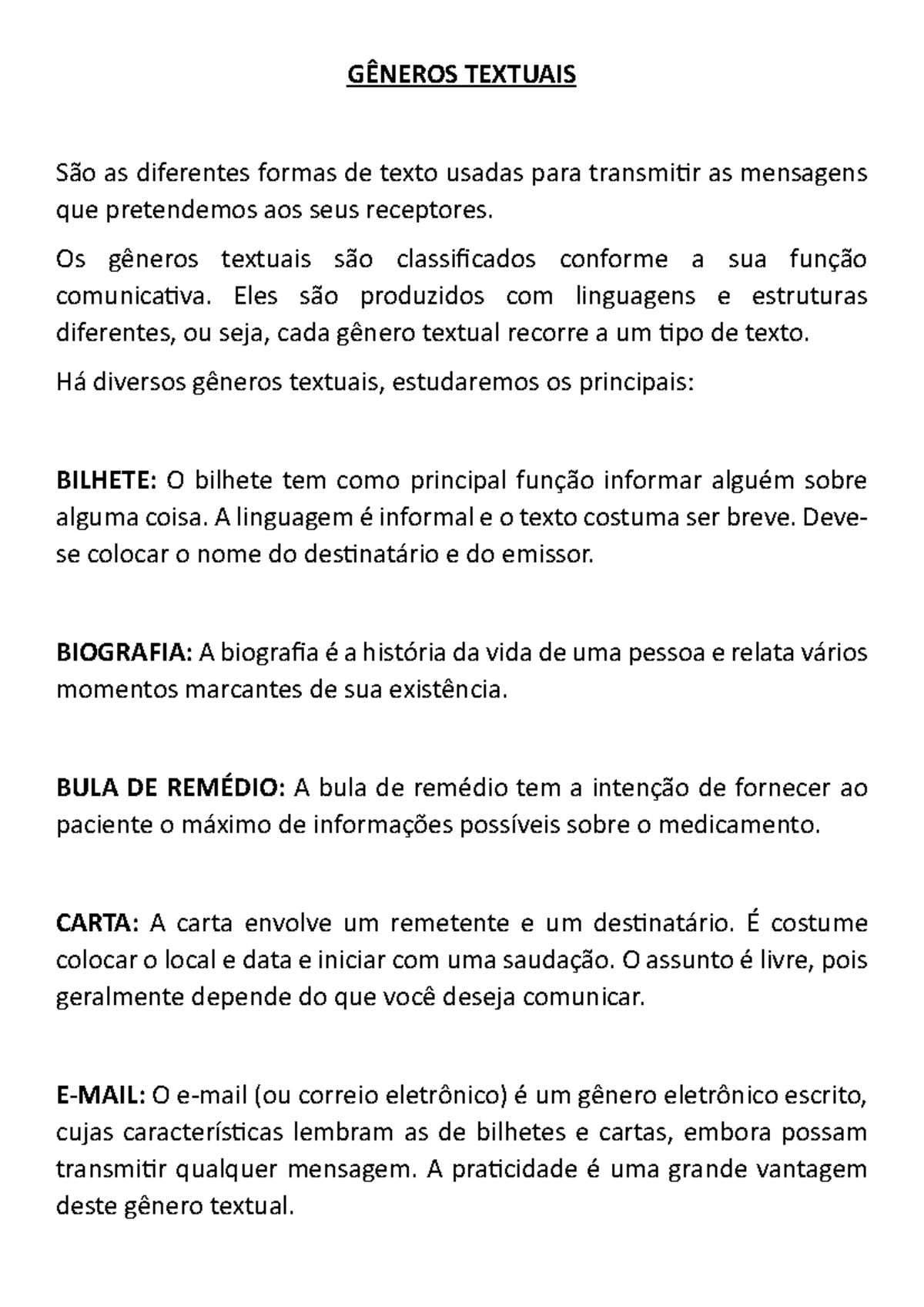 Gêneros Textuais - GÊNEROS TEXTUAIS São as diferentes formas de texto ...