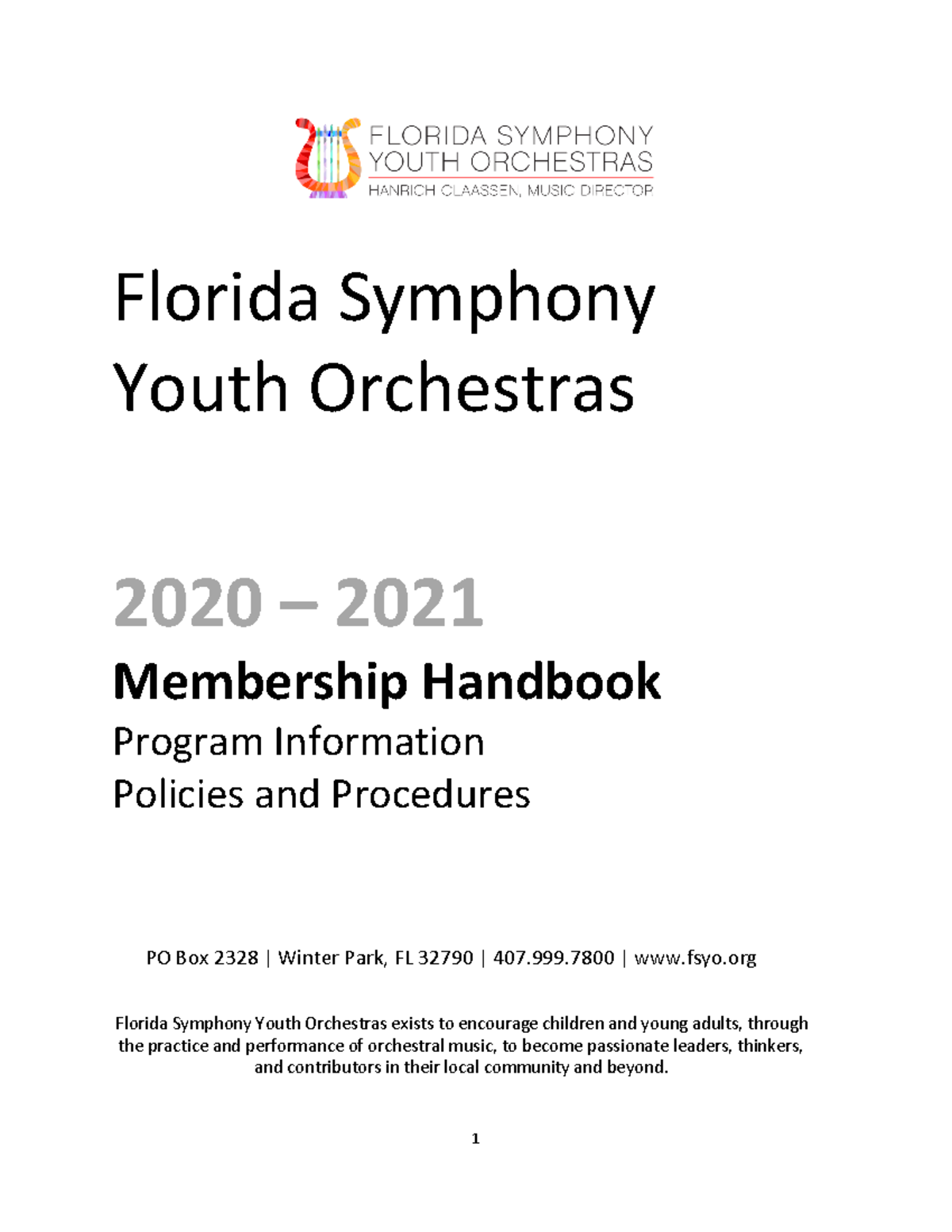 Membership Handbook - Florida Symphony Youth Orchestras 2020 – 2021 ...