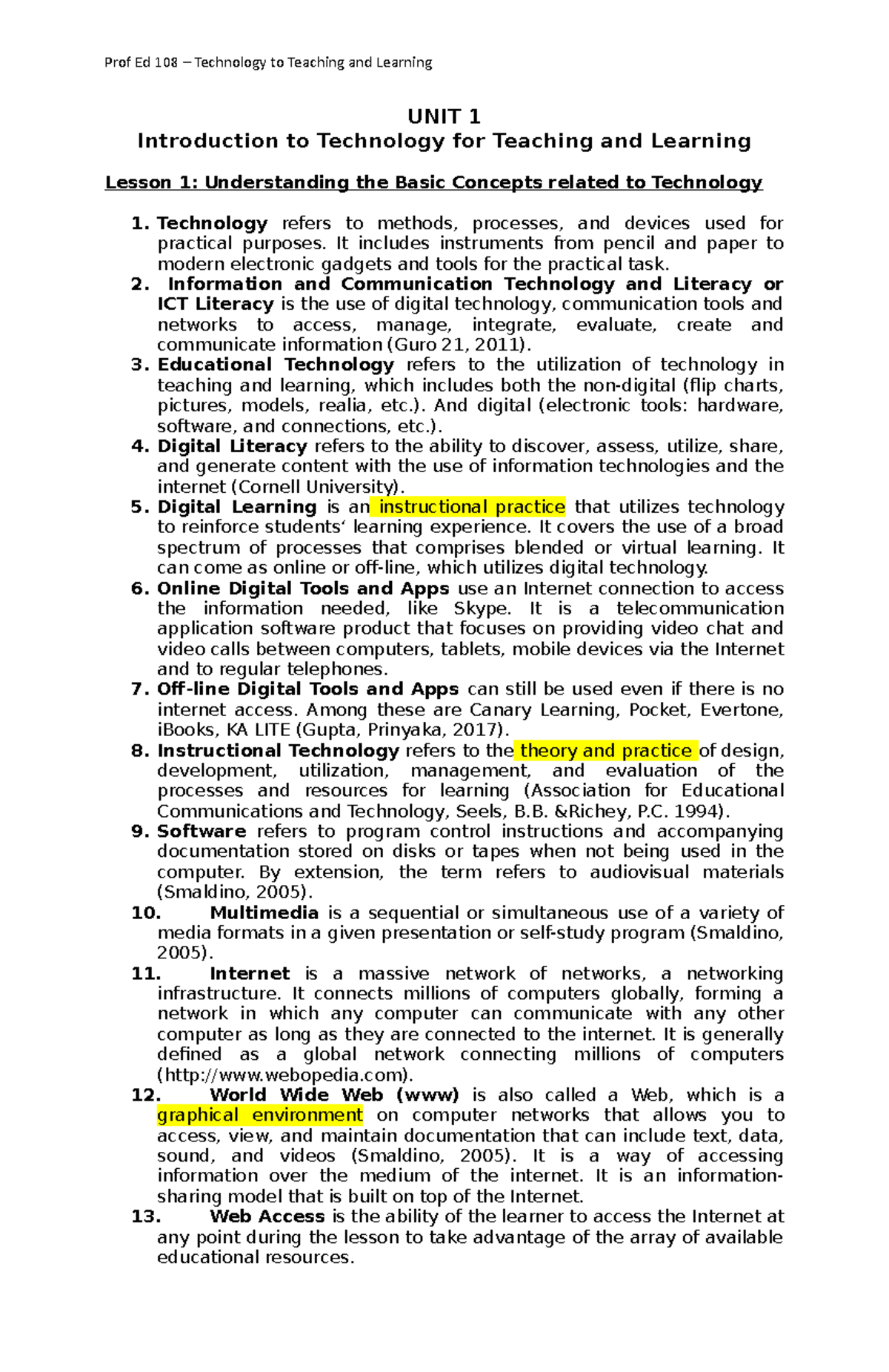 Prof Ed 108 notes - This documents will to thise students foe their ...