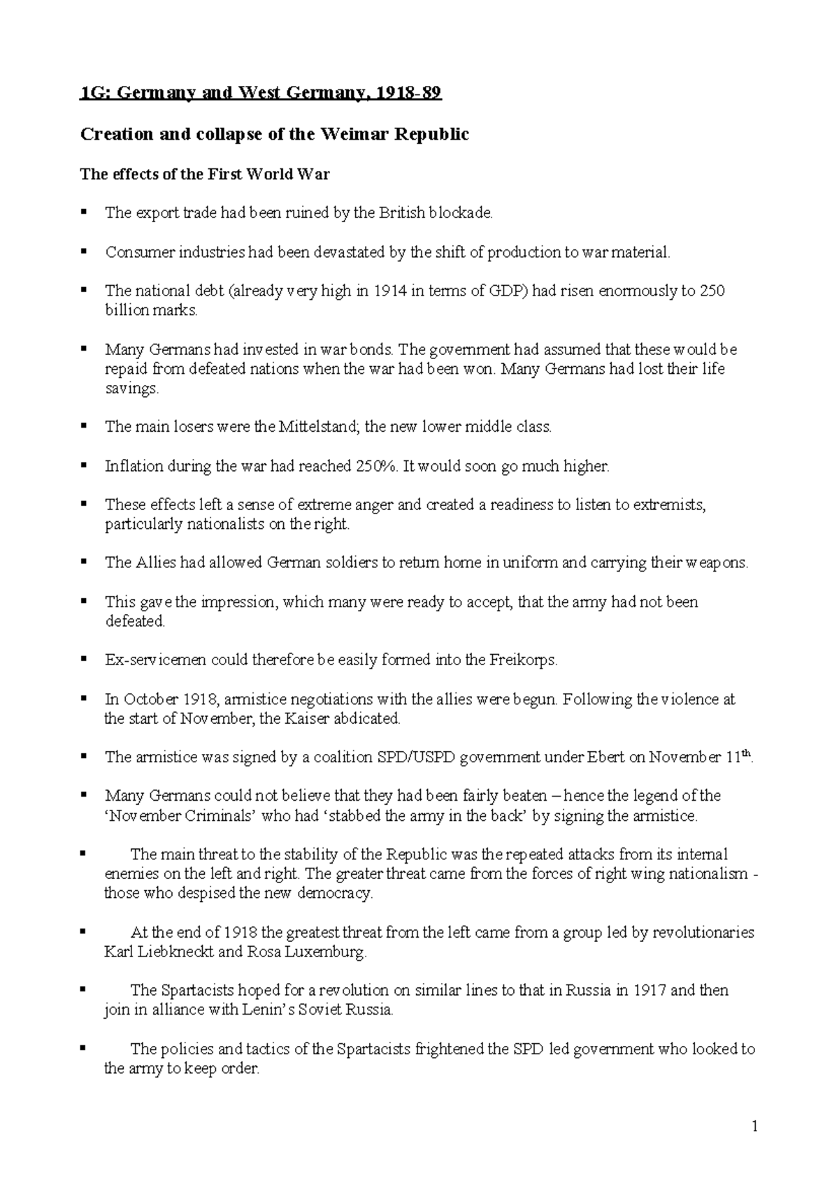 Revision Summary Germany and West Germany, 1918-89 Course Revision ...