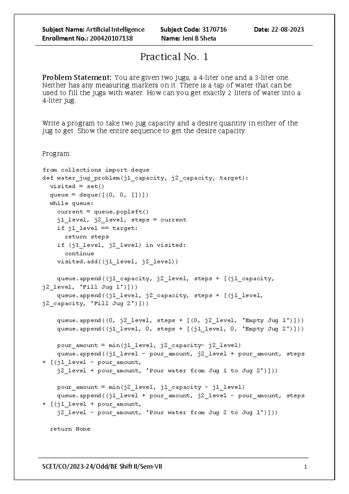 Practical No-1,2,3,4s - Enrollment No.: 200420107138 Name: Jeni B Sheta ...