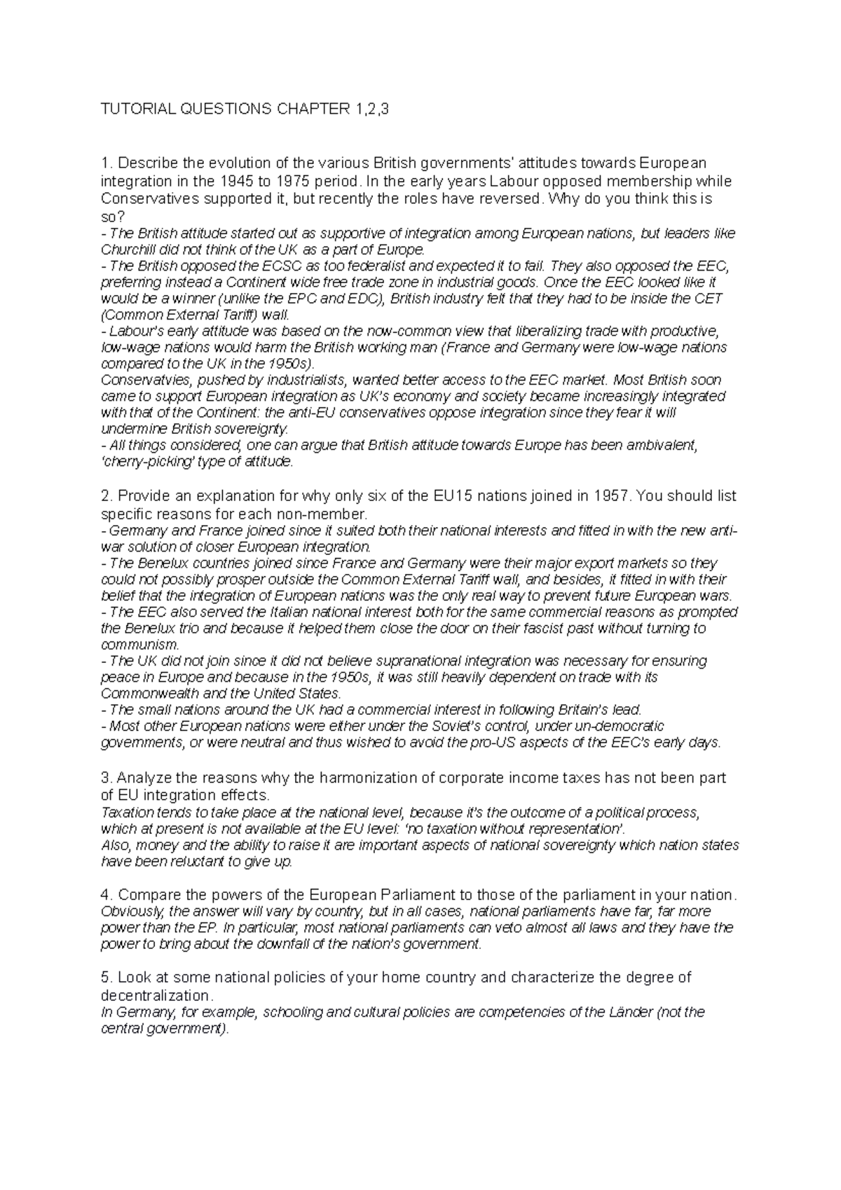 Tutorial Questions Answers Economic Integration Tutorial Questions Chapter 123 1 Describe