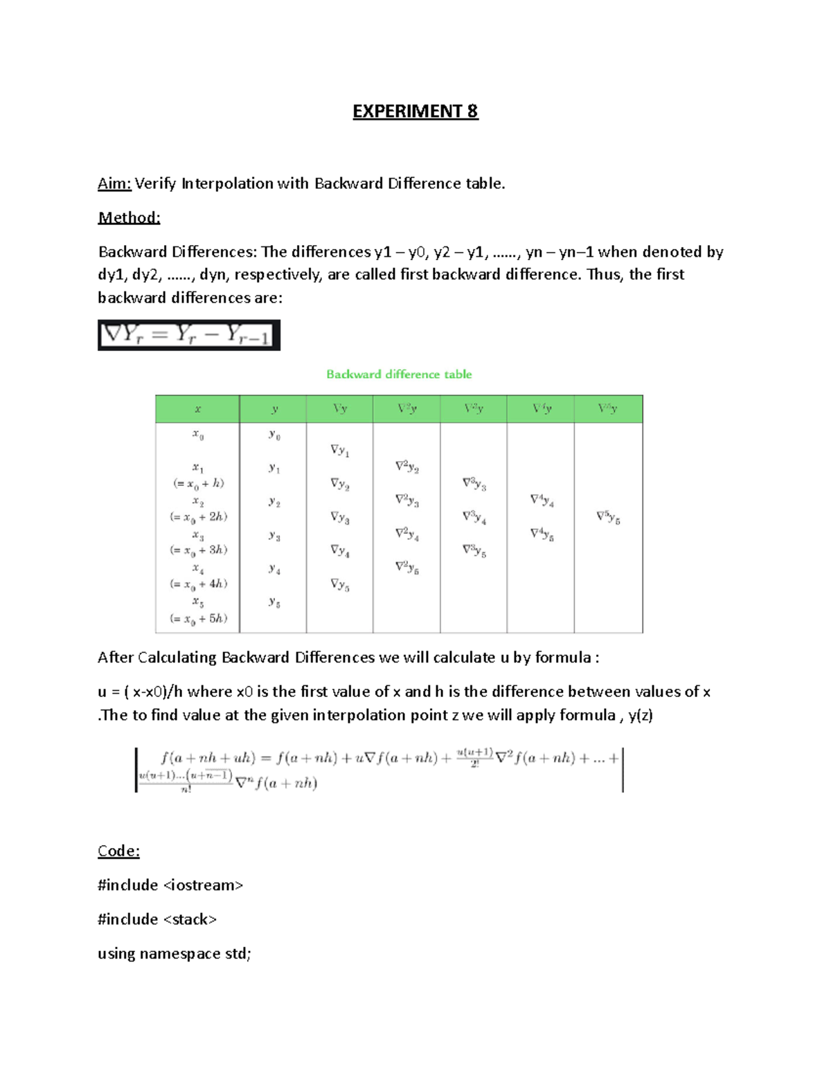 Experiment-8 CM - COMPUTATONAL METHODS - EXPERIMENT 8 Aim: Verify Interpolation with Backward ...