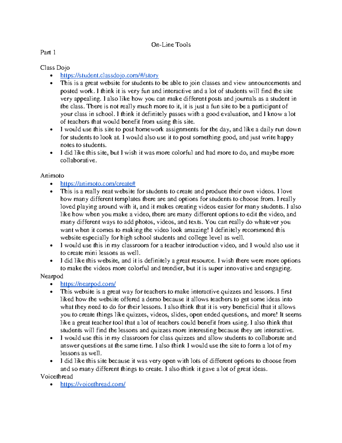 Online tools - notes - On-Line Tools Part 1 Class Dojo - student ...