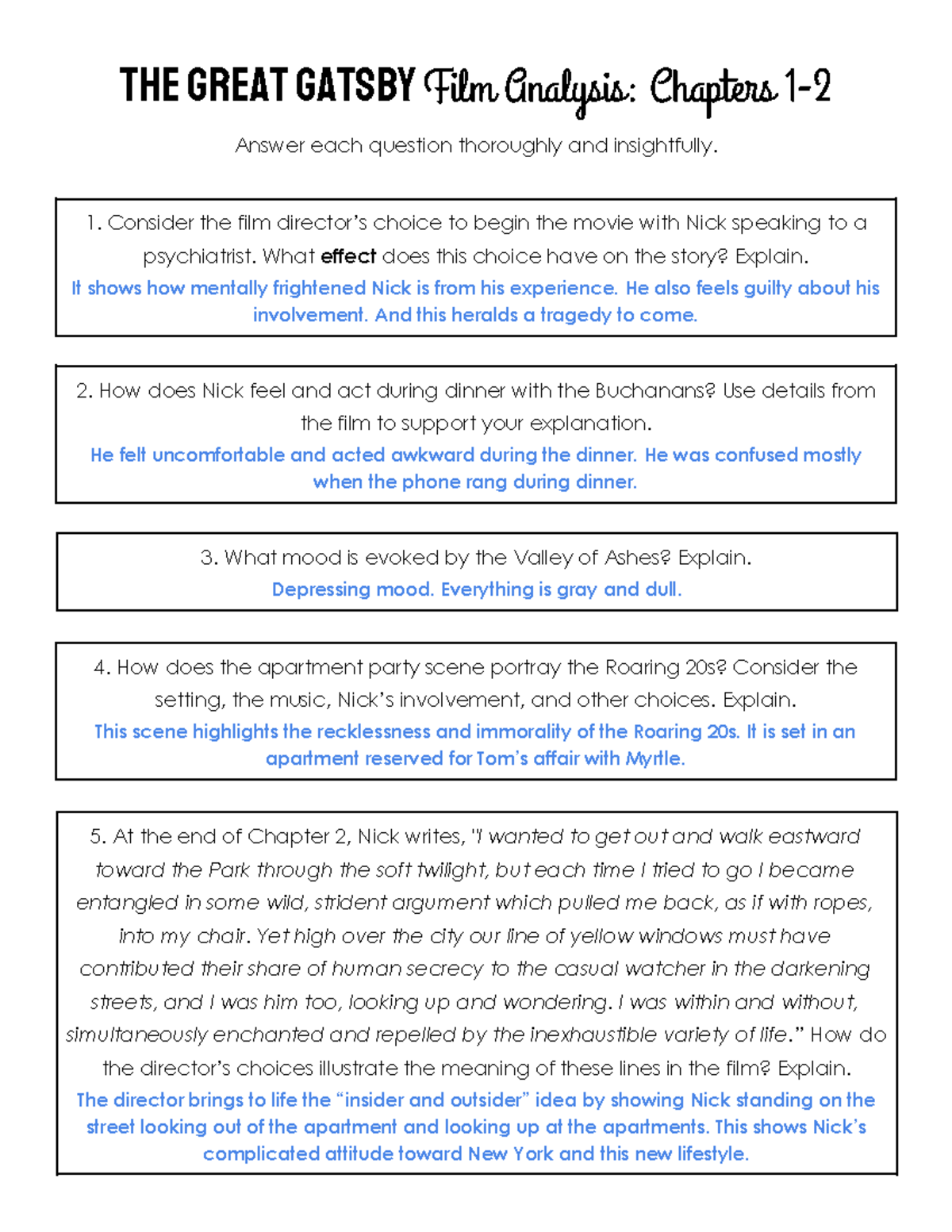 Gatsby Ch. 1-2 Film Analysis - THE GREAT GATSBY Film Analysis: Chapters ...
