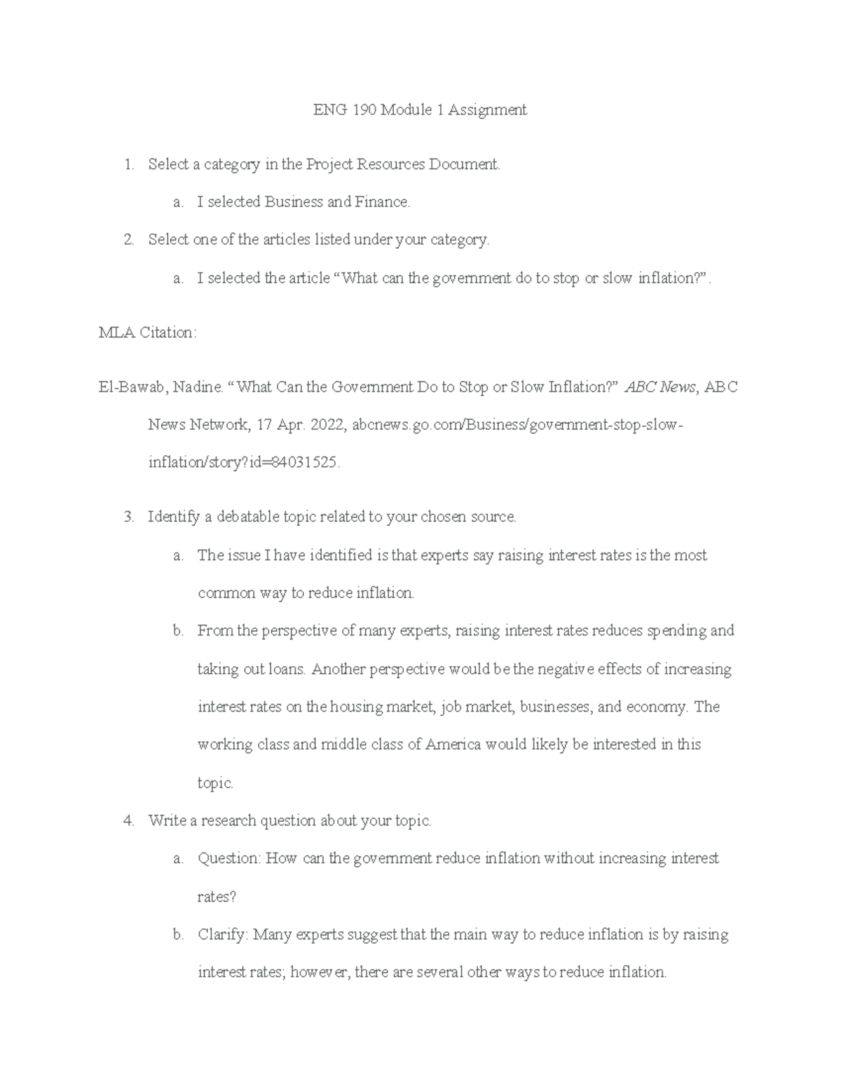 ENG 190 Module 1 Assignment - ENG 190 Module 1 Assignment Select a ...