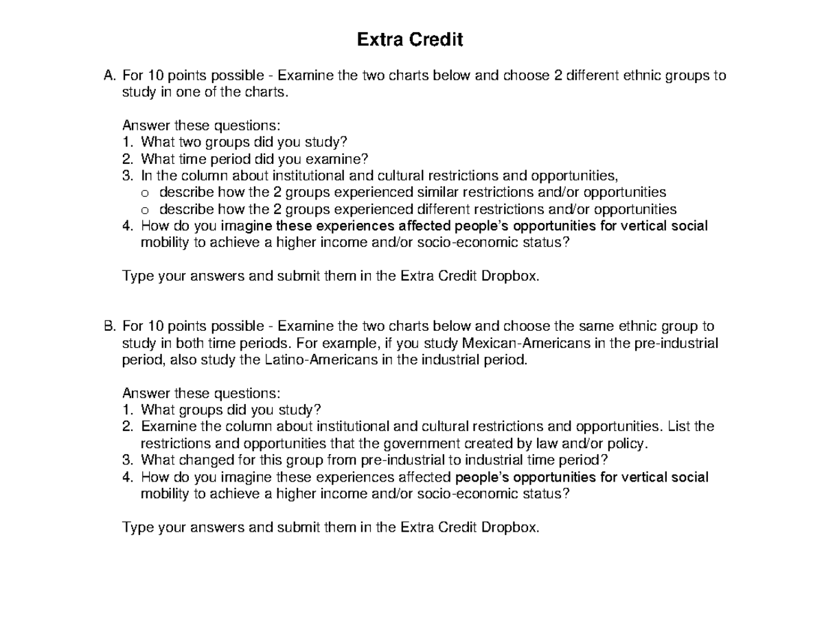 History Chart Fam Ethnic Extra CR - Extra Credit A. For 10 points ...
