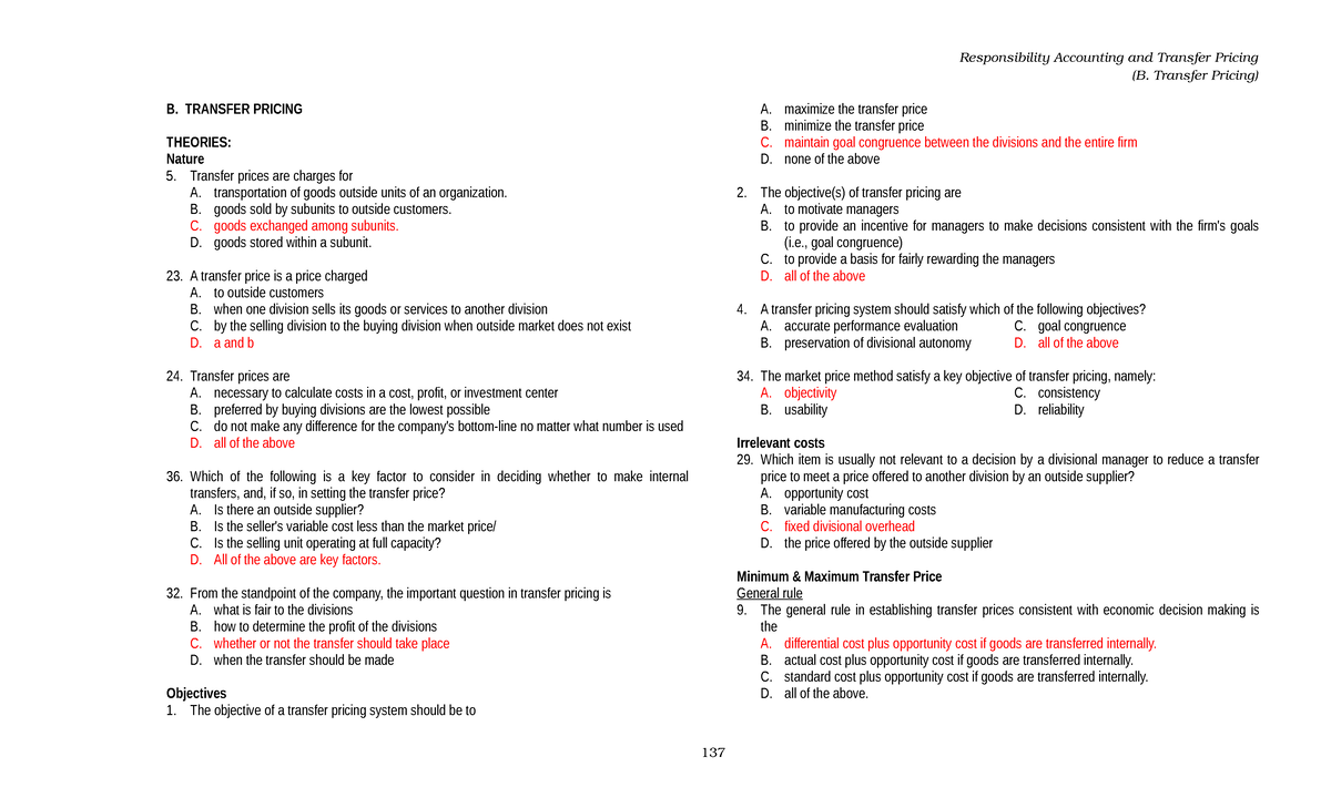 Transfer pricing - (B. Transfer Pricing) B. TRANSFER PRICING THEORIES: Nature 5. Transfer prices ...