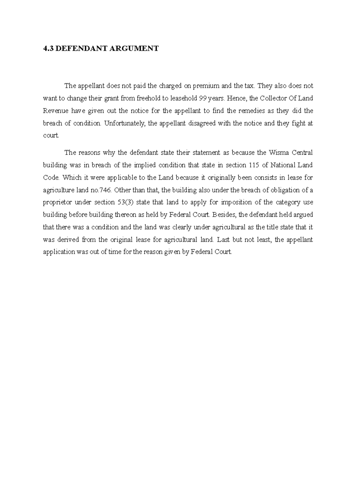 Defendant argument - tutorial of law of torts week 4 2018tutorial of ...