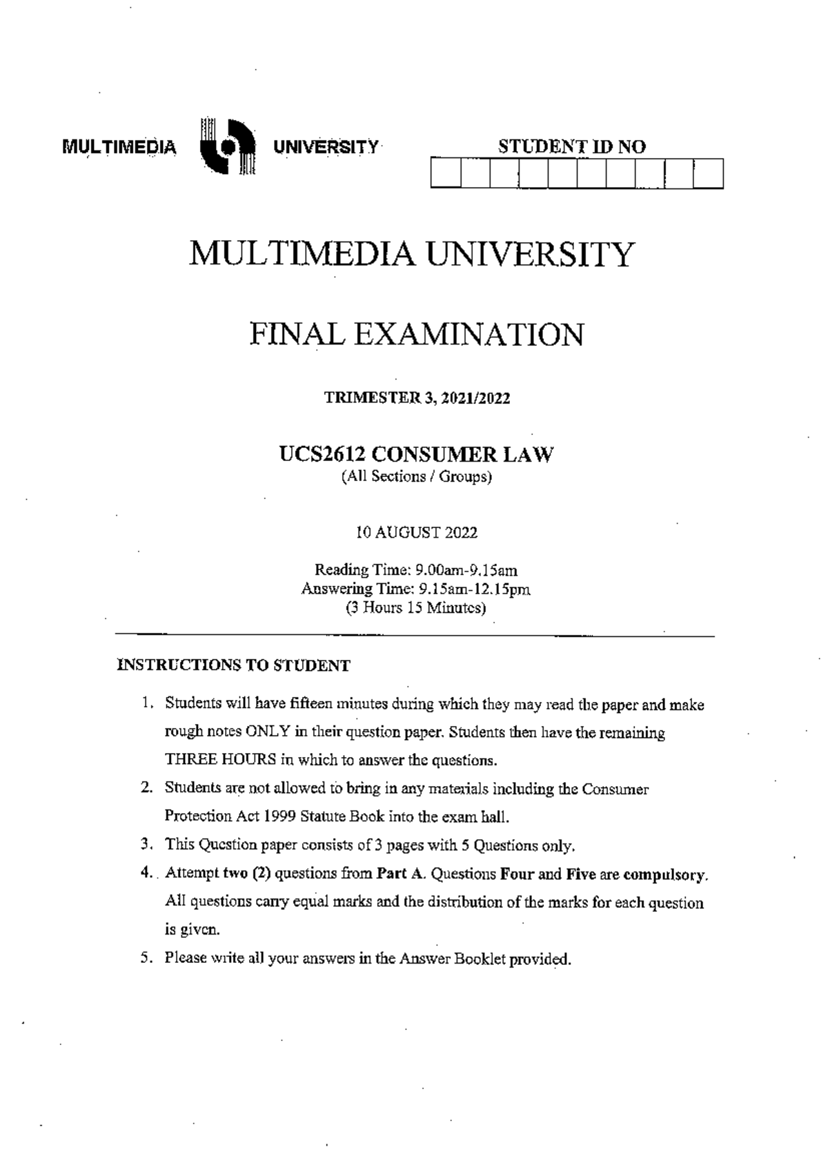 Past Year Exam Paper - consumer protection law - Studocu