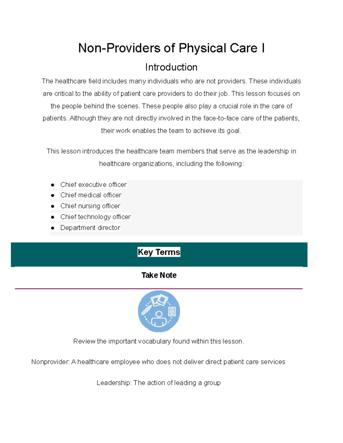 Non-Providers of Physical Care I - Non-Providers of Physical Care I ...