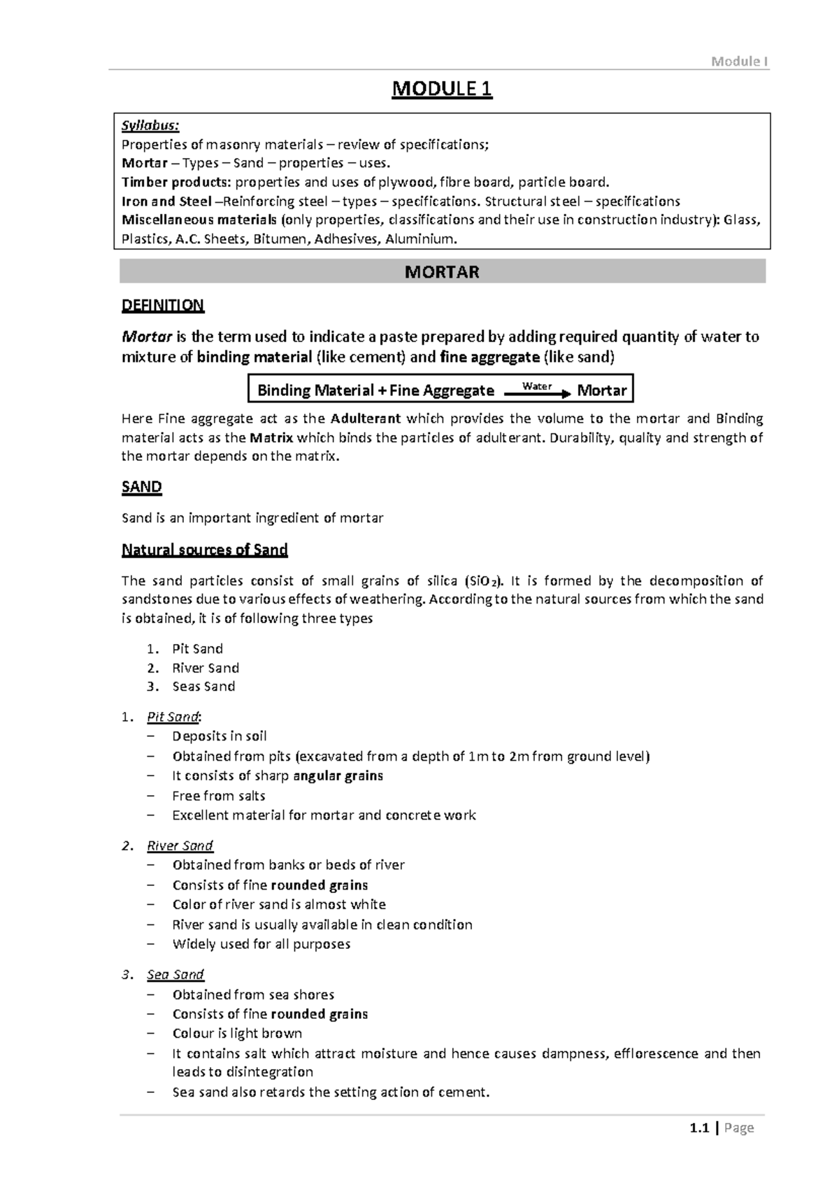 Module 1 Part 1 - Lecture notes Construction Technology - Syllabus ...