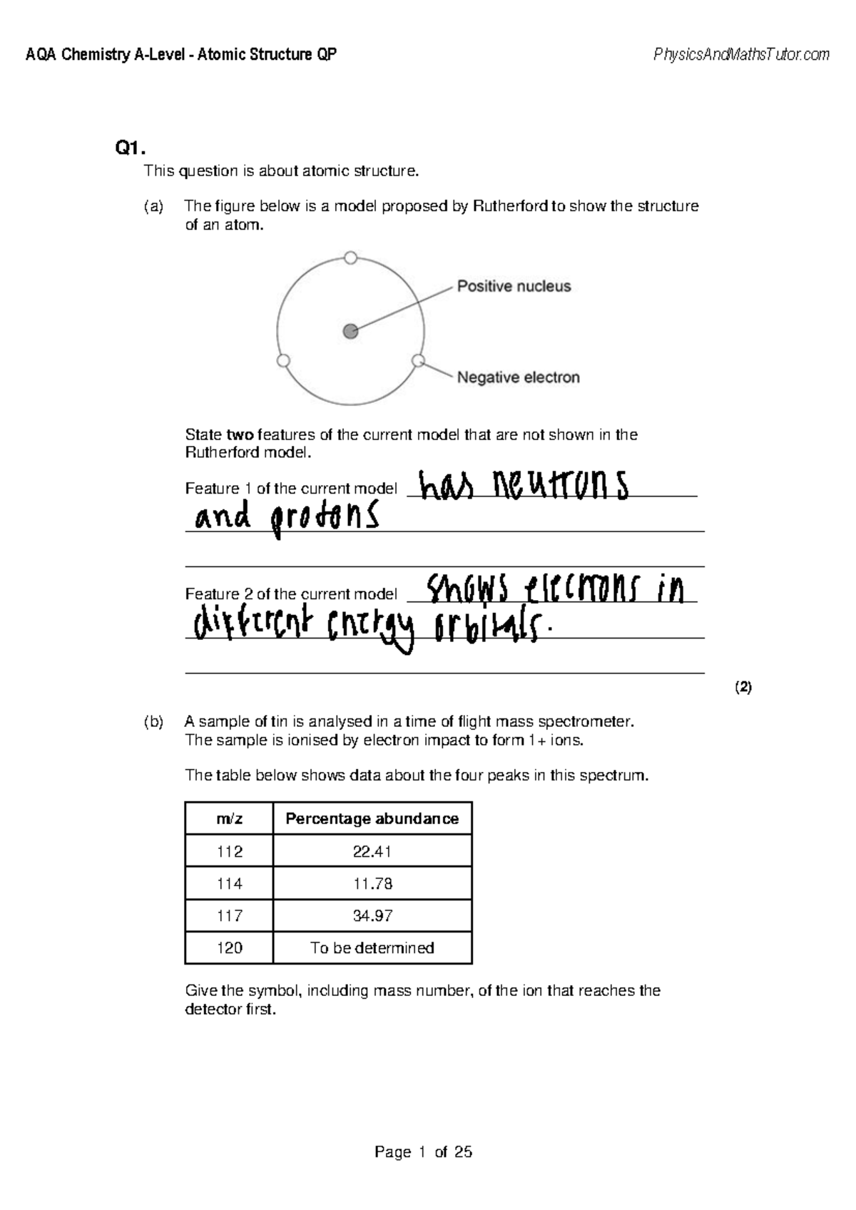 Atomic Structure QP - Q1. This question is about atomic structure. (a ...
