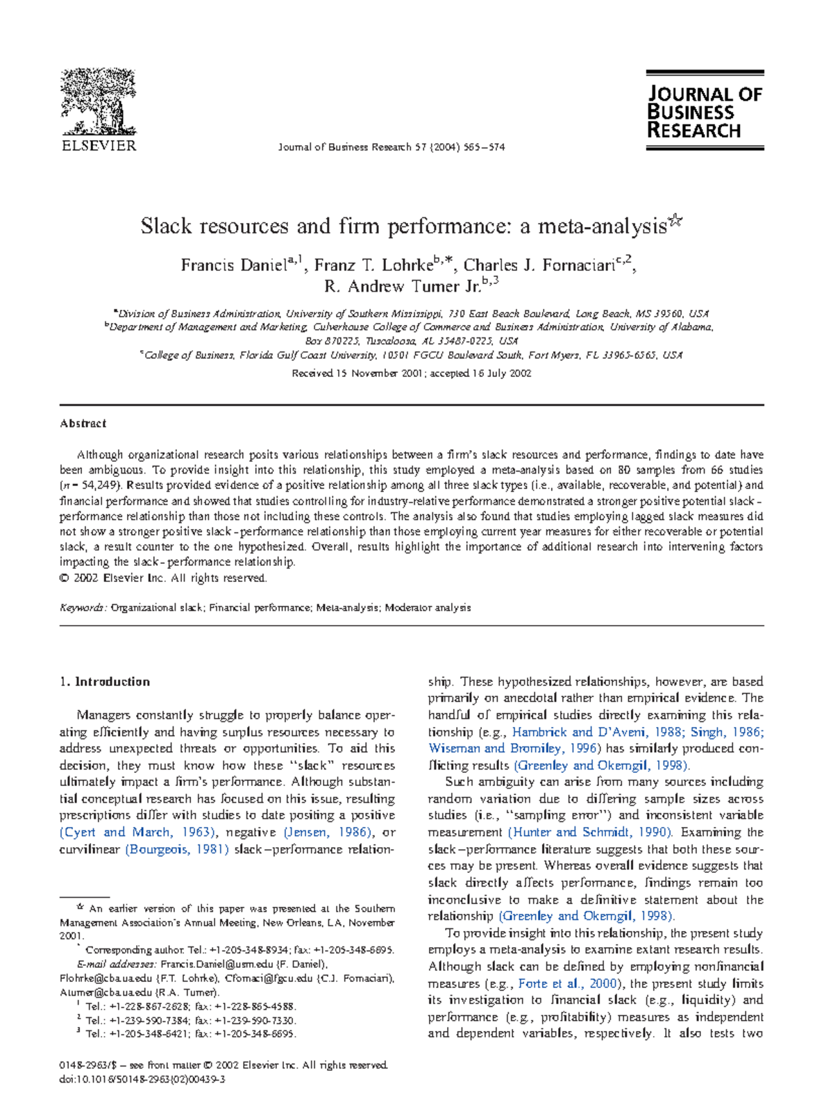 Organizational Slack Meta template - Slack resources and firm ...
