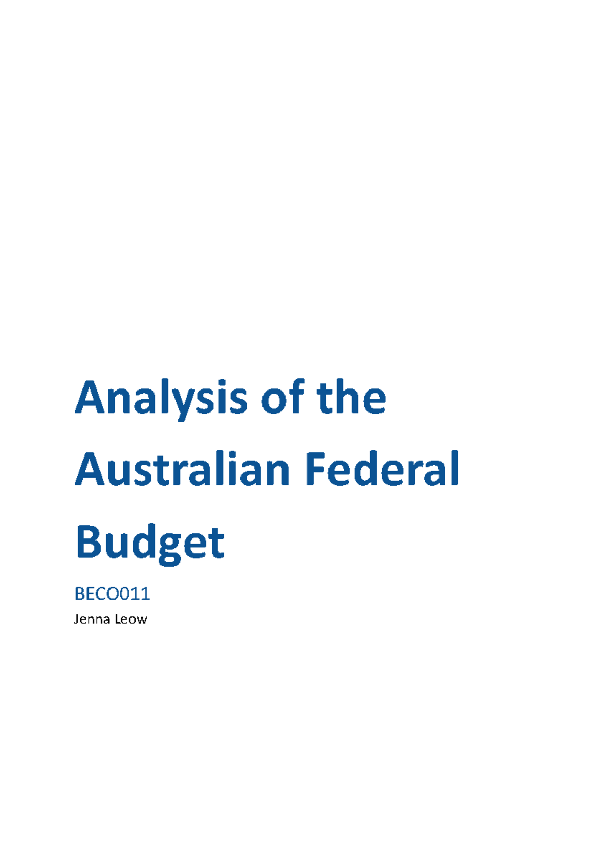 Analysis of the Australian Federal Budget - Analysis of the Australian ...