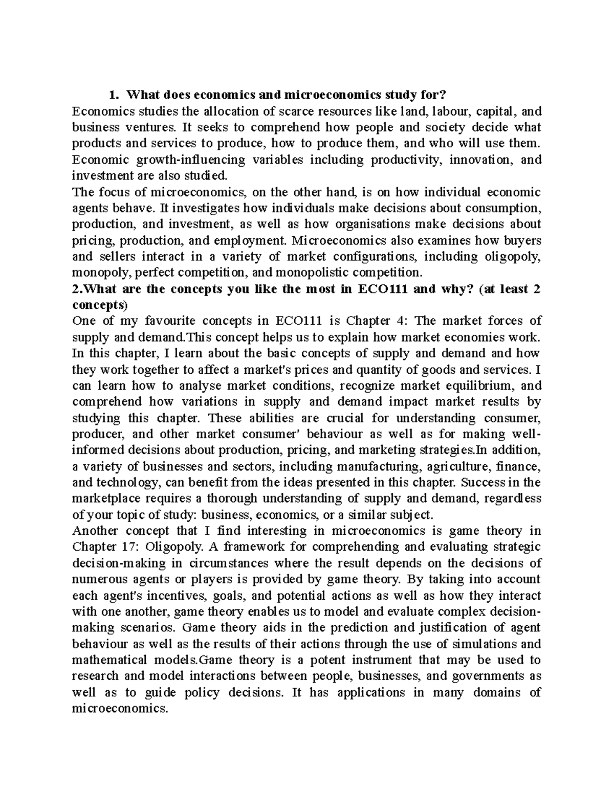 Essay ECO111 - What does economics and microeconomics study for ...