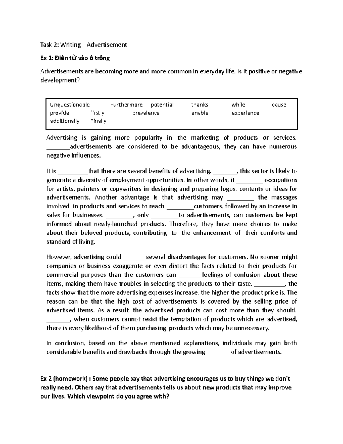 Task 2 Advertisement - Task 2 writing IELTS - Task 2: Writing ...
