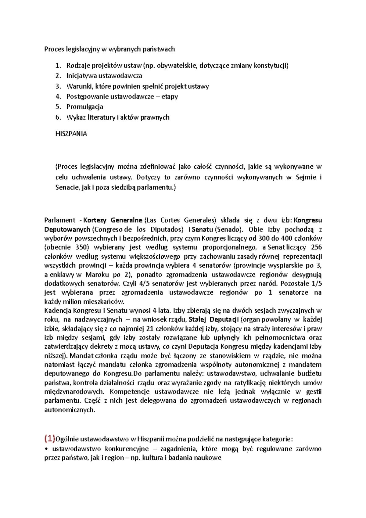 Proces legislacyjny w wybranych państwach - Proces legislacyjny w ...