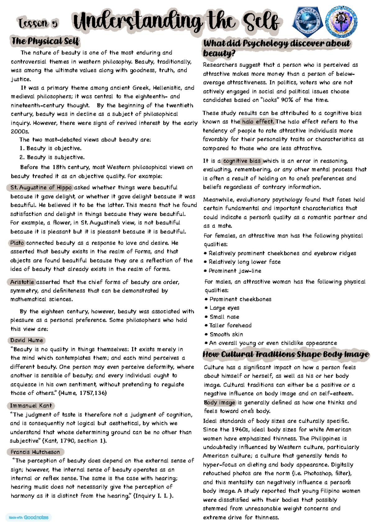 UTS- Lesson-5 - Understanding the self module - Lesson 5 Understanding the Self The Physical ...