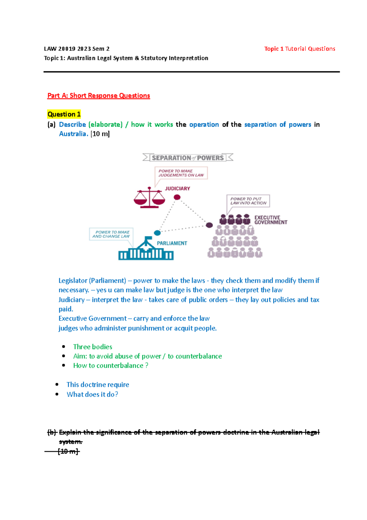 LAW 2001 9 - TUTORIAL 1 - LAW 20019 2023 Sem 2 Topic 1 Tutorial ...
