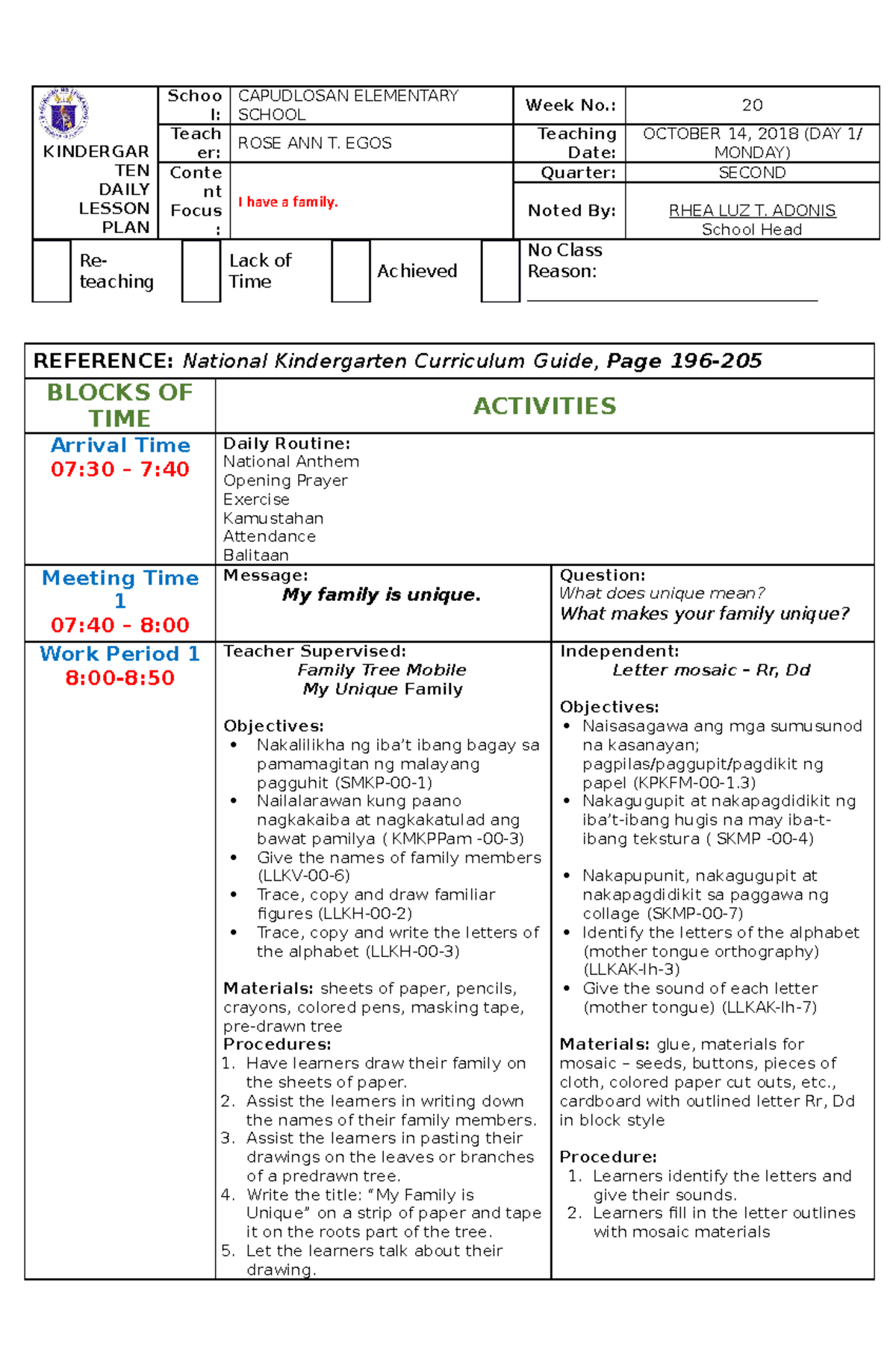 WEEK-20 DLP-2018 - WEEK-20 DLP-2018 - KINDERGAR TEN DAILY LESSON PLAN ...