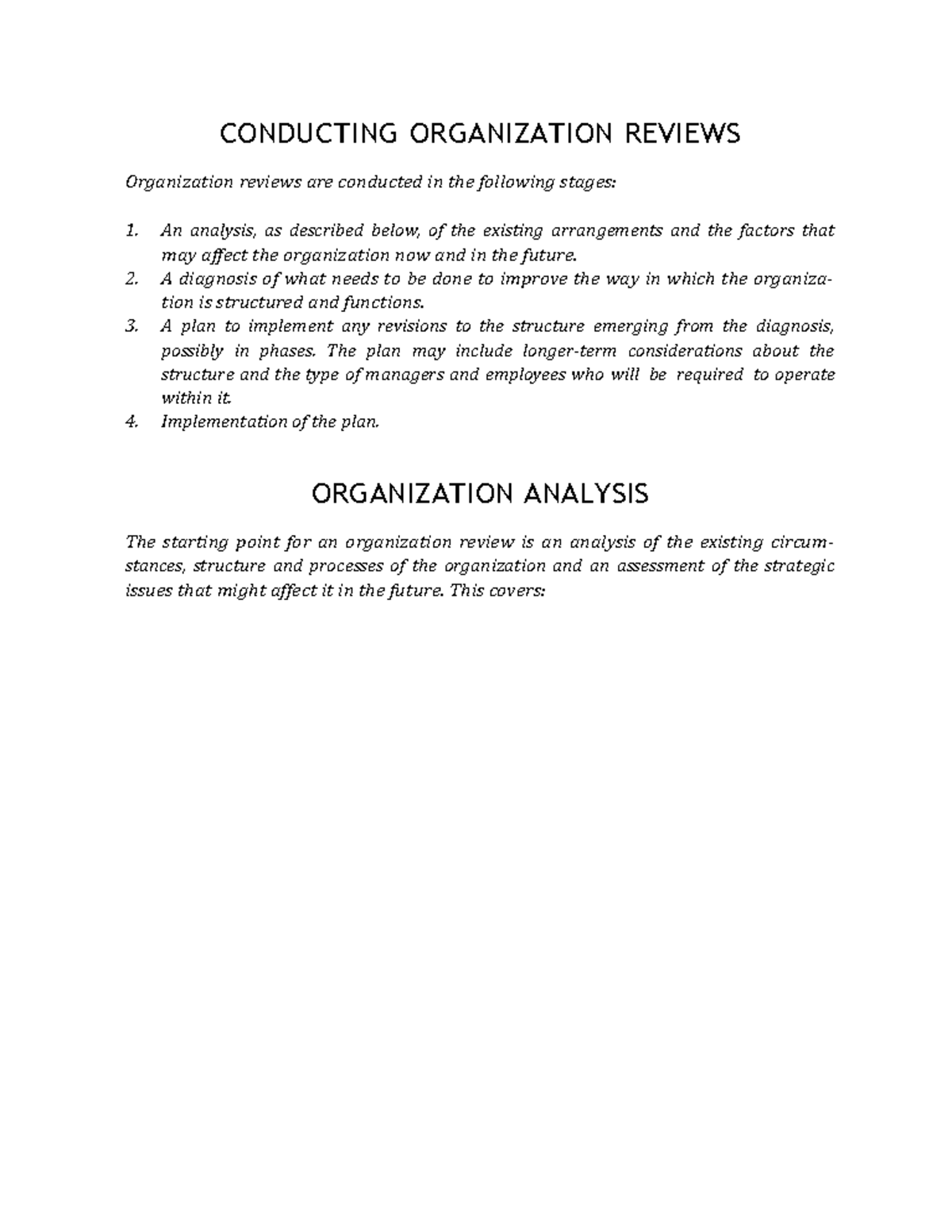 Conducting Organization Reviews - CONDUCTING ORGANIZATION REVIEWS ...