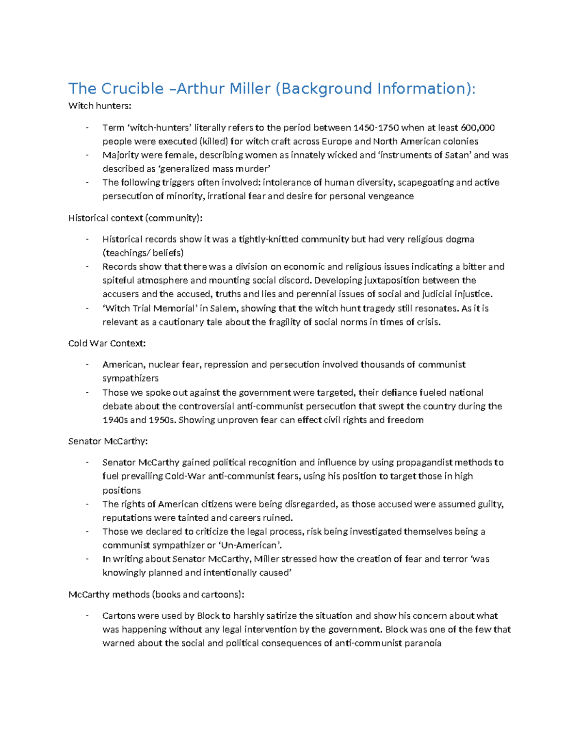 The Crucible background info - The Crucible –Arthur Miller (Background ...