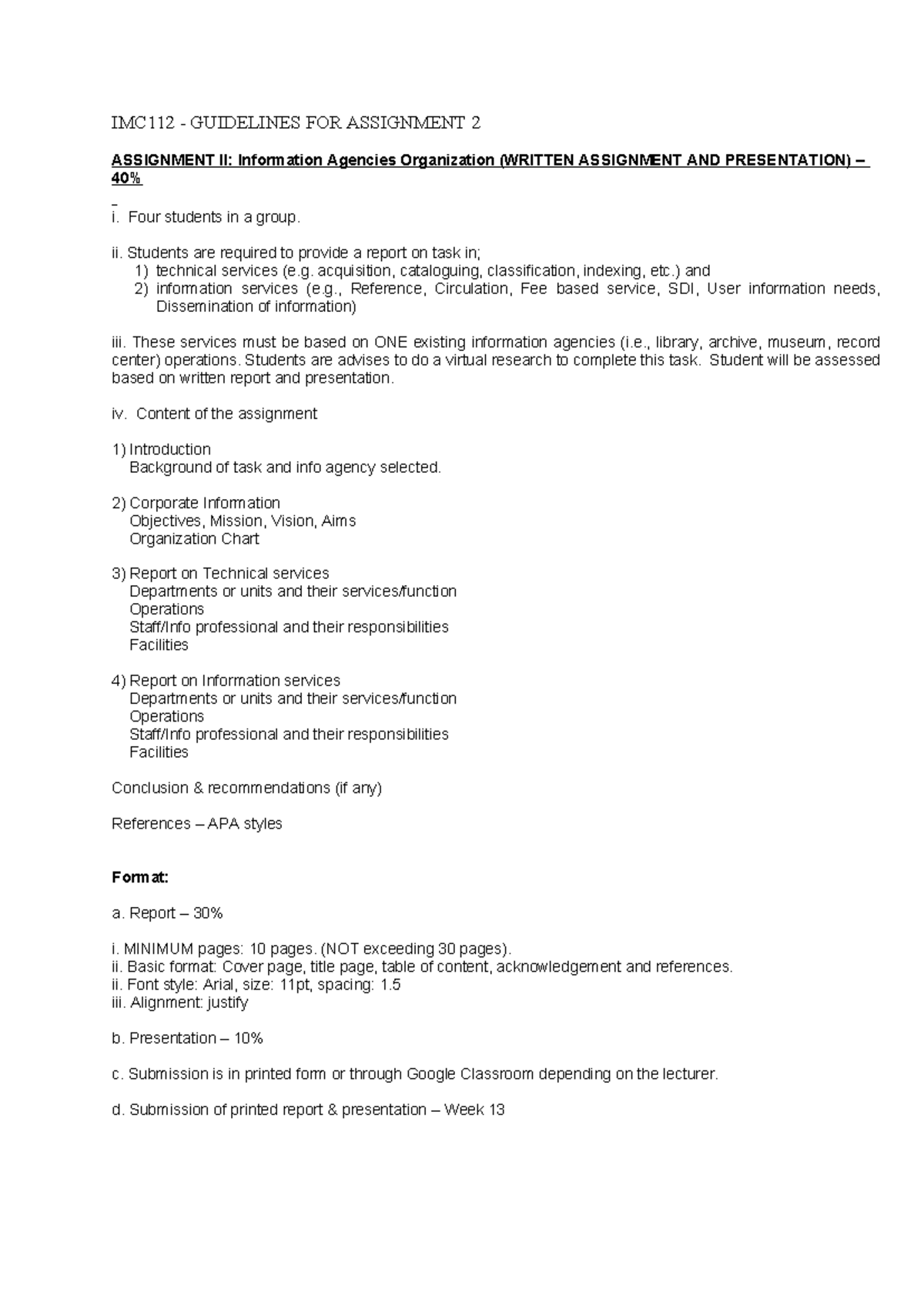 Guidelines for 2nd Assignment IMC112 - IMC112 - GUIDELINES FOR ...