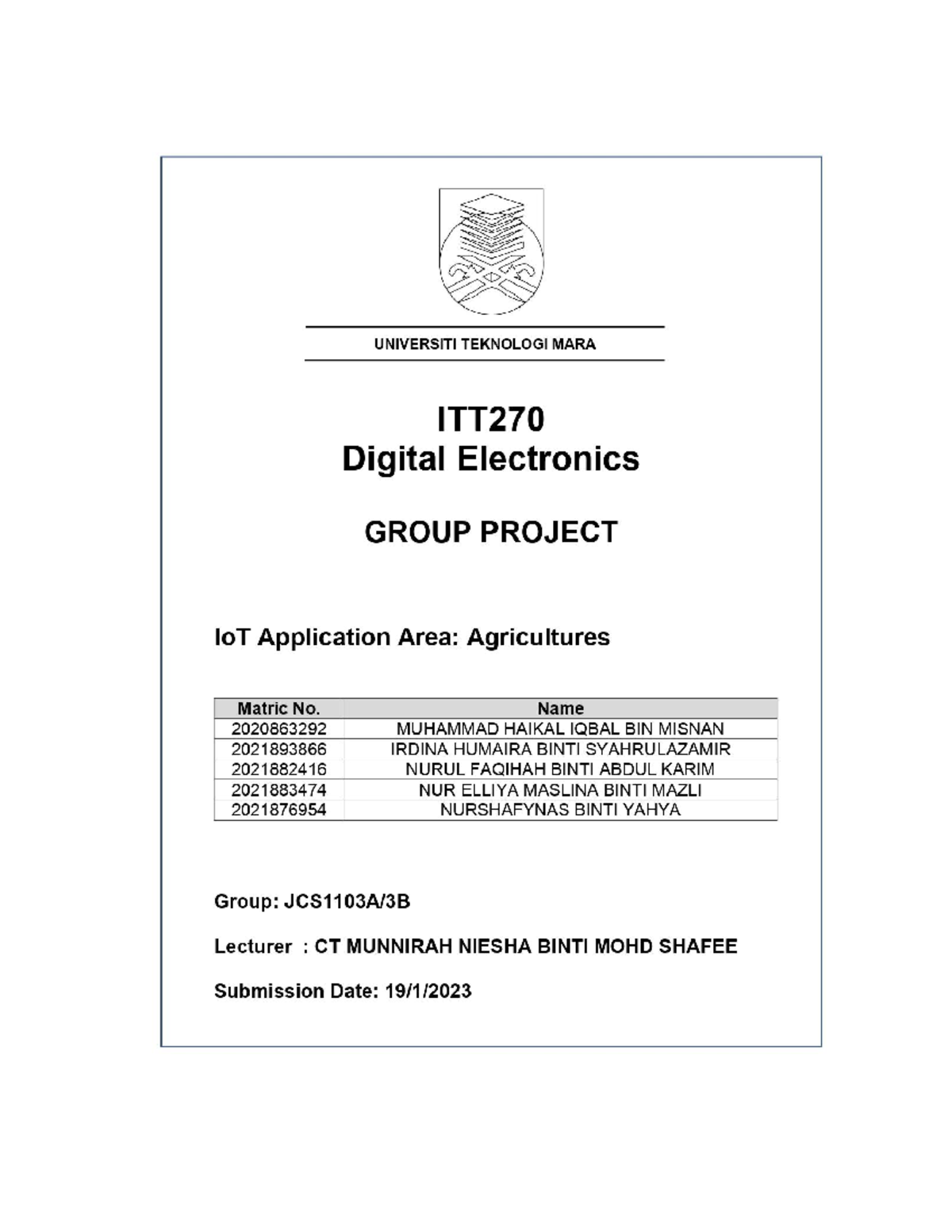 ITT270 Group Project Final Report - TABLE OF CONTENTS INTRODUCTION TYPE OF APPLICATION Precision ...
