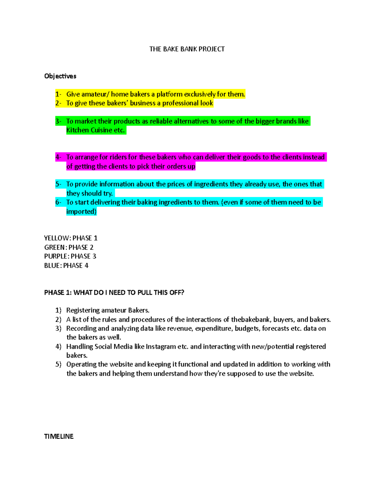 THE BAKE BANK Project - THE BAKE BANK PROJECT Objectives 1- Give ...