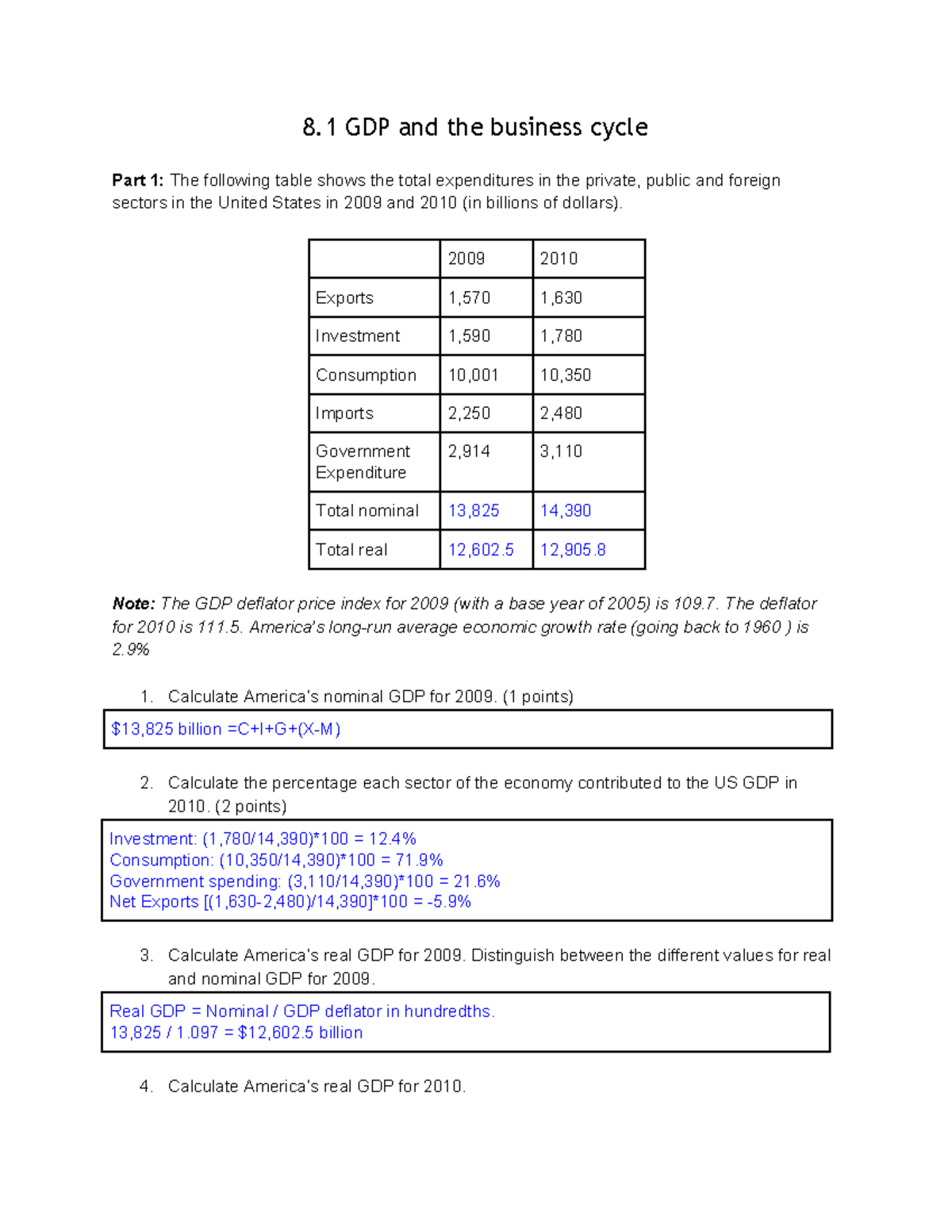 GDP and the business cycle exercise key - 8 GDP and the business cycle ...