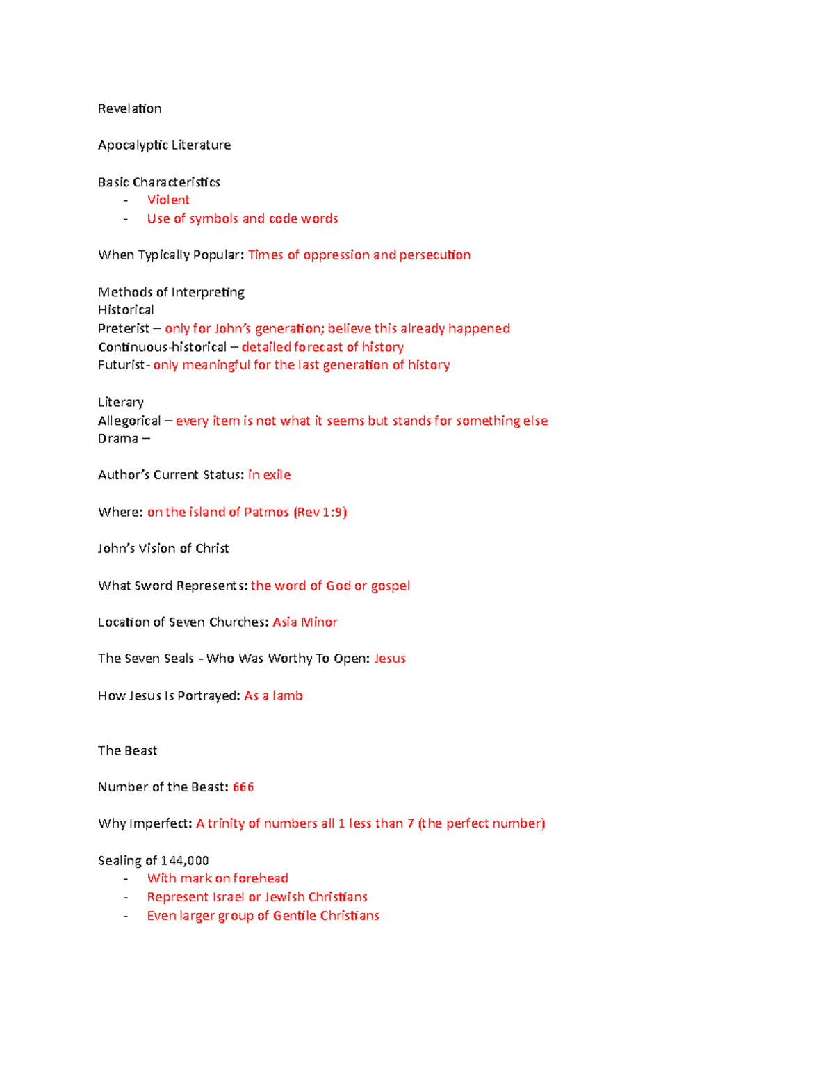 Unit 8 Study Guide - Week 8 Lecture Notes - Revelation Apocalyptic ...