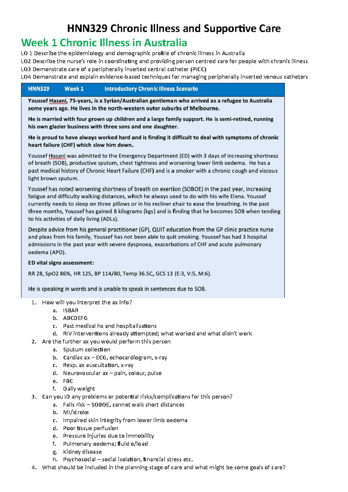 HNN329 Chronic illness Notes - Week 1 Chronic Illness in Australia LO 1 ...