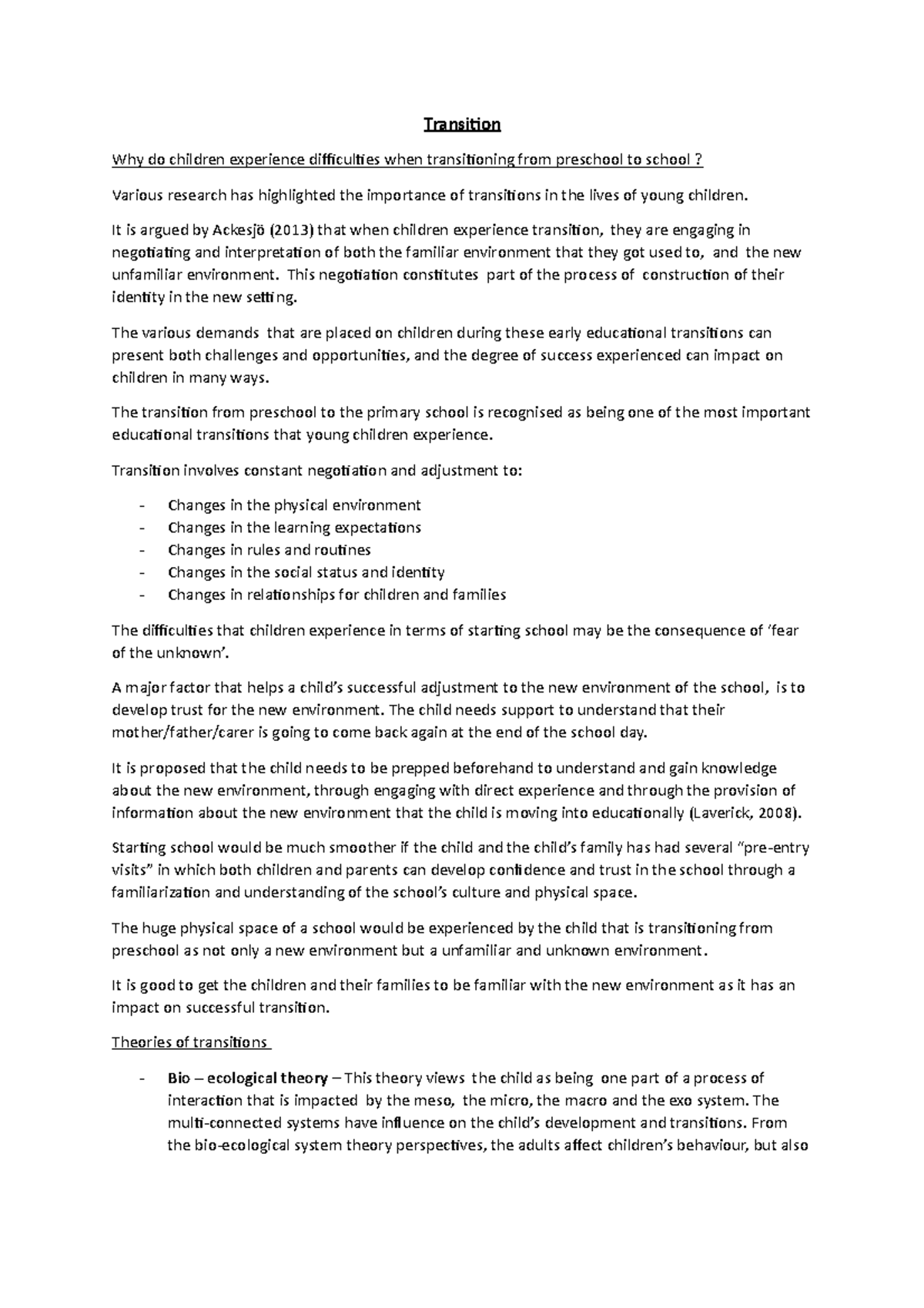 Transitions in Early Childhood - Transition Why do children experience ...