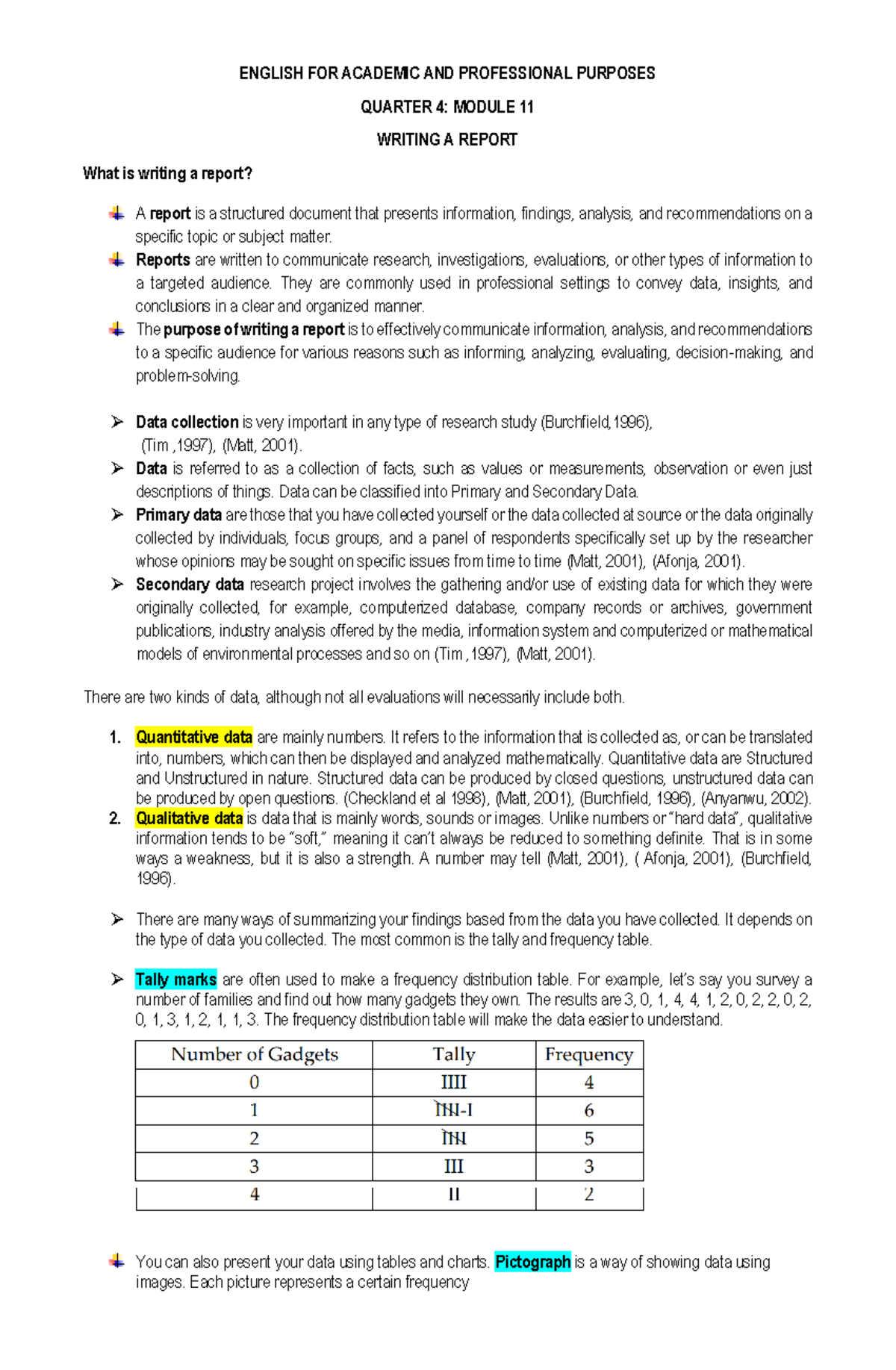 Grade 12 Module 11 Writing A Report ( Modular Activities) - ENGLISH FOR ...