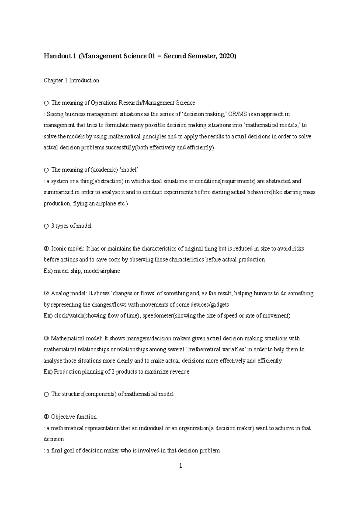 MS-Handout 1-2020-2nd-Spcial Edition - Handout 1 (Management Science 01 ...