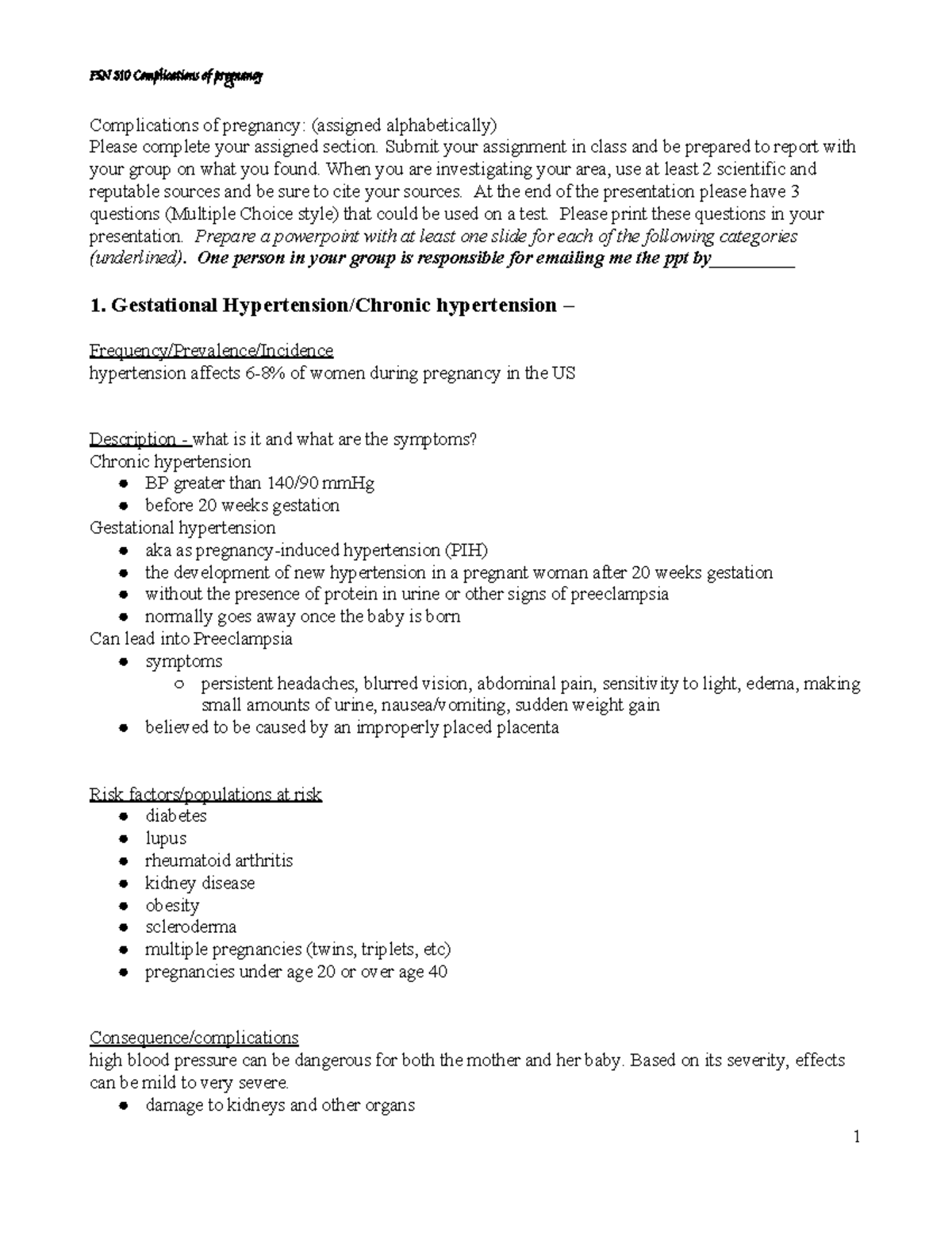 Lecture Notes For Complications of Pregnancy - FSN 310 Complications of ...