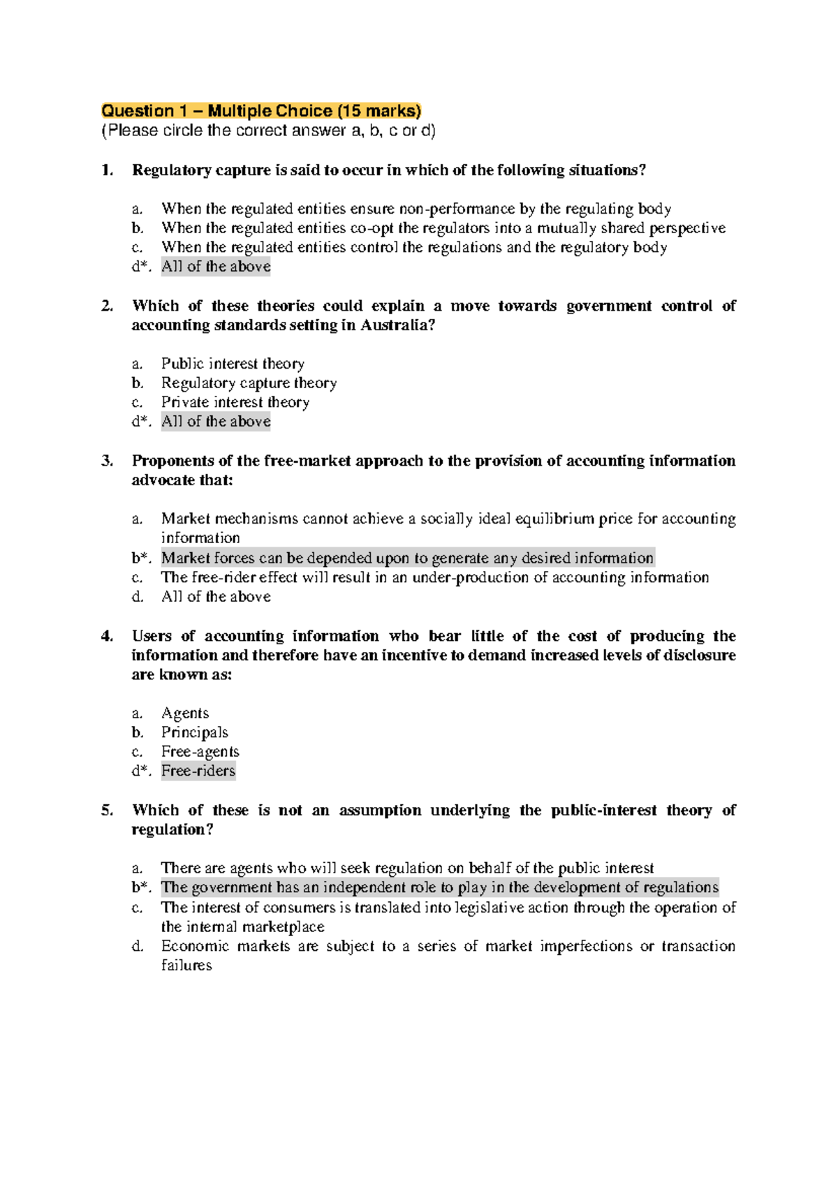 Sample Class Test Multiple Choice - Question 1 – Multiple Choice (15 ...