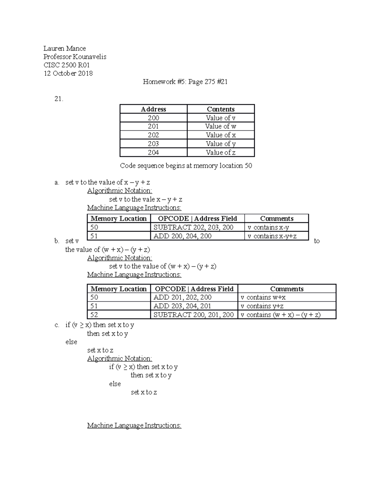 Homework 5 - completed assignment 5 - Lauren Mance Professor Kounavelis ...